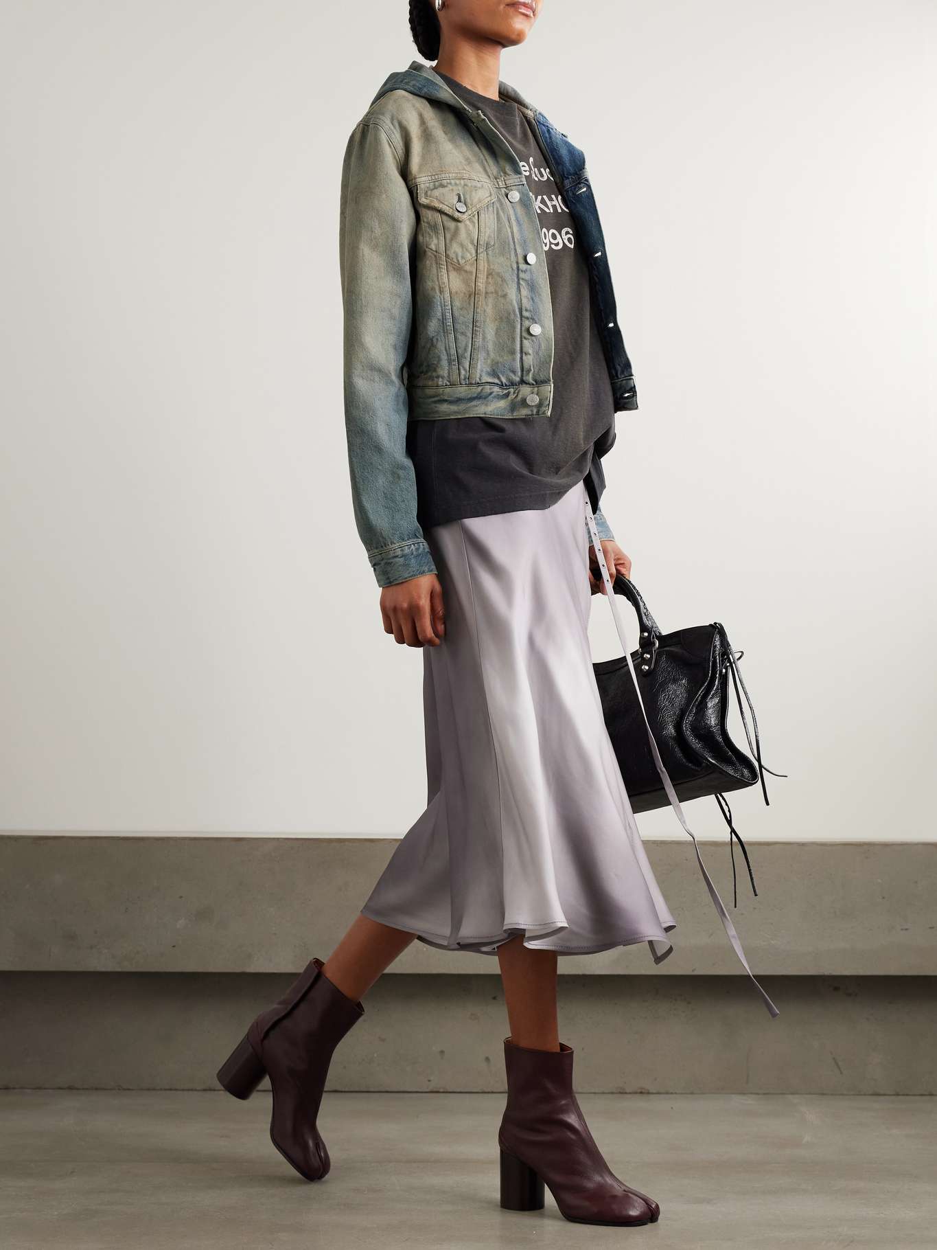 ACNE STUDIOS Hooded distressed organic denim jacket | NET-A-PORTER