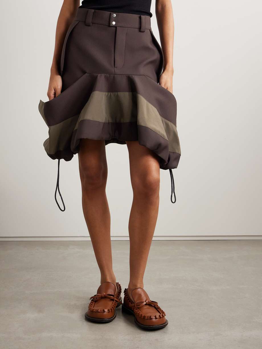 SACAI Draped paneled scuba and grosgrain skirt | NET-A-PORTER