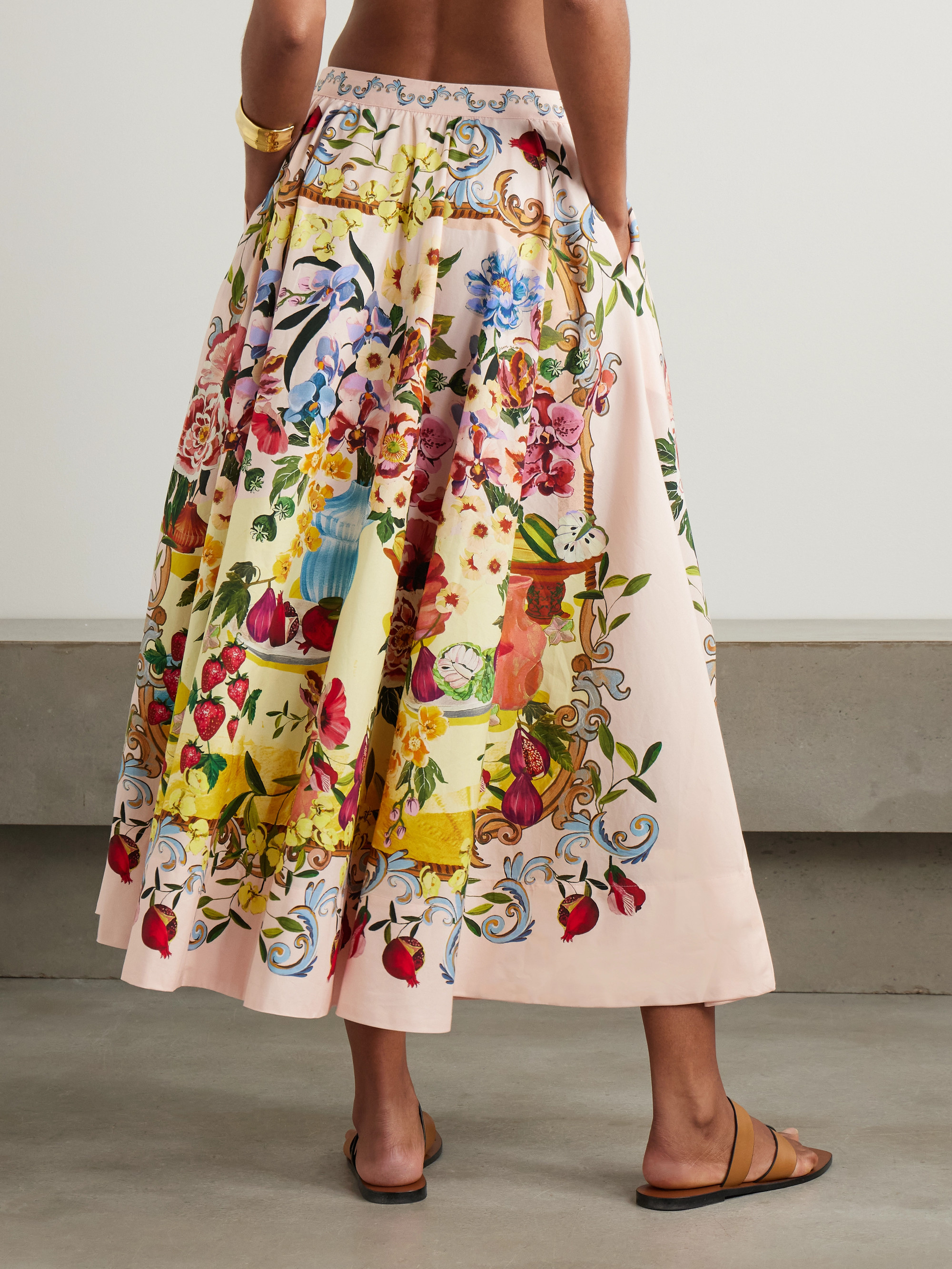 FARM Rio - Garden Terrace pleated printed cotton-poplin midi skirt | Plush