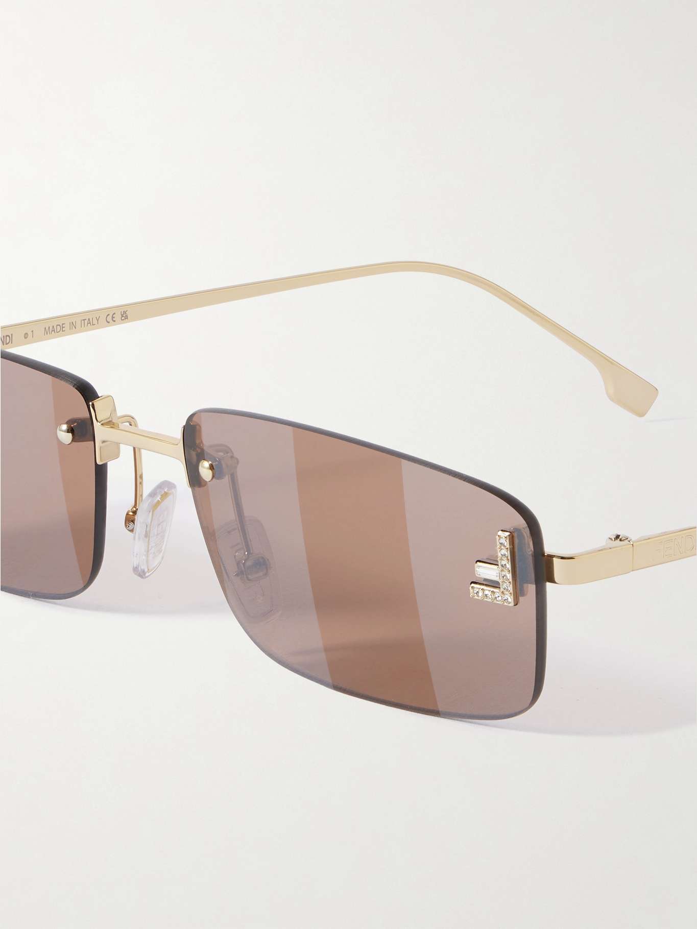 FENDI EYEWEAR Fendi First rectangular-frame crystal-embellished gold ...