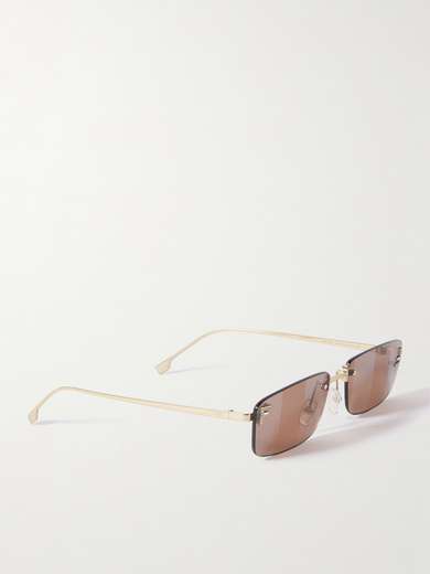 FENDI EYEWEAR Fendi First rectangular-frame crystal-embellished gold ...