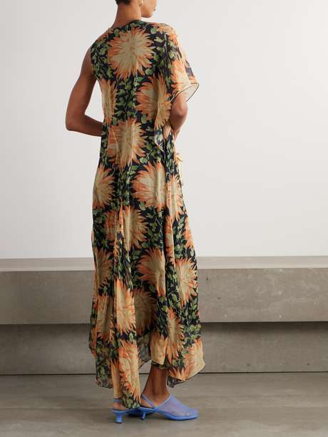 LOEWE One-sleeve asymmetric floral-print silk-crepon dress | NET-A-PORTER