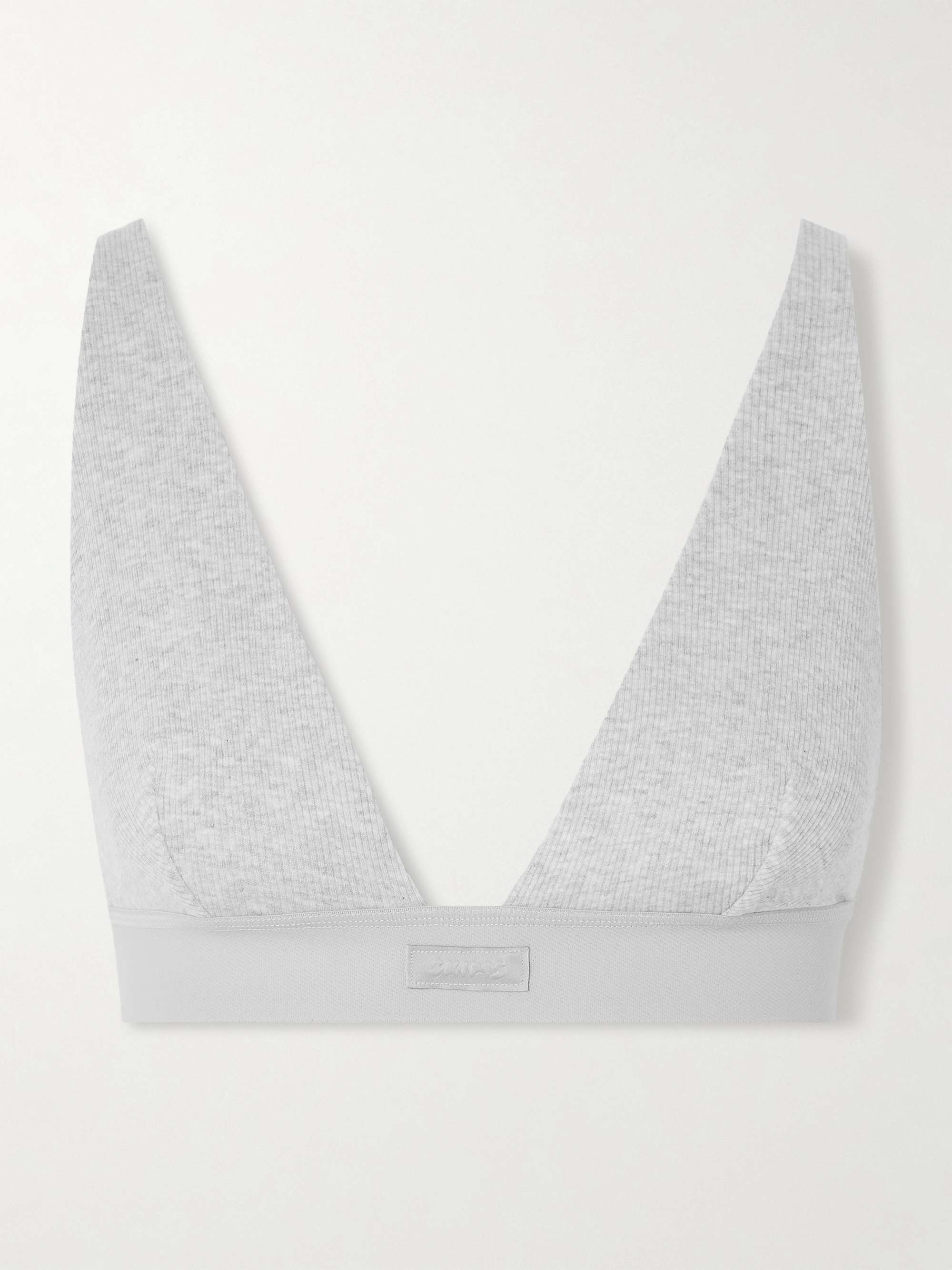 SKIMS Stretch Cotton Rib Plunge Bralette Light Heather Grey NET A