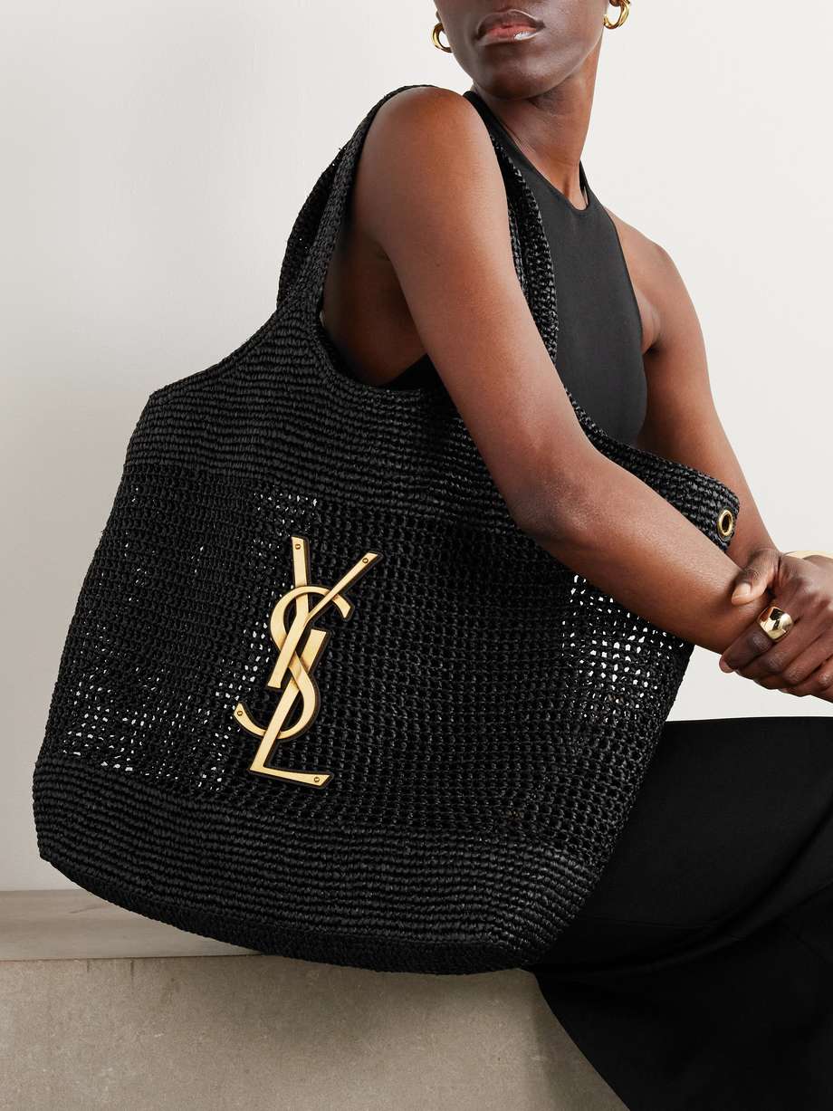 SAINT LAURENT Icare maxi embellished raffia tote | NET-A-PORTER