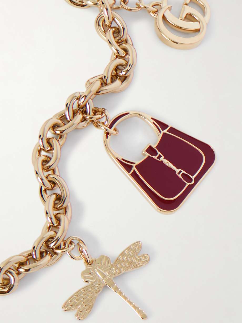GUCCI Gold-tone and enamel keychain | NET-A-PORTER
