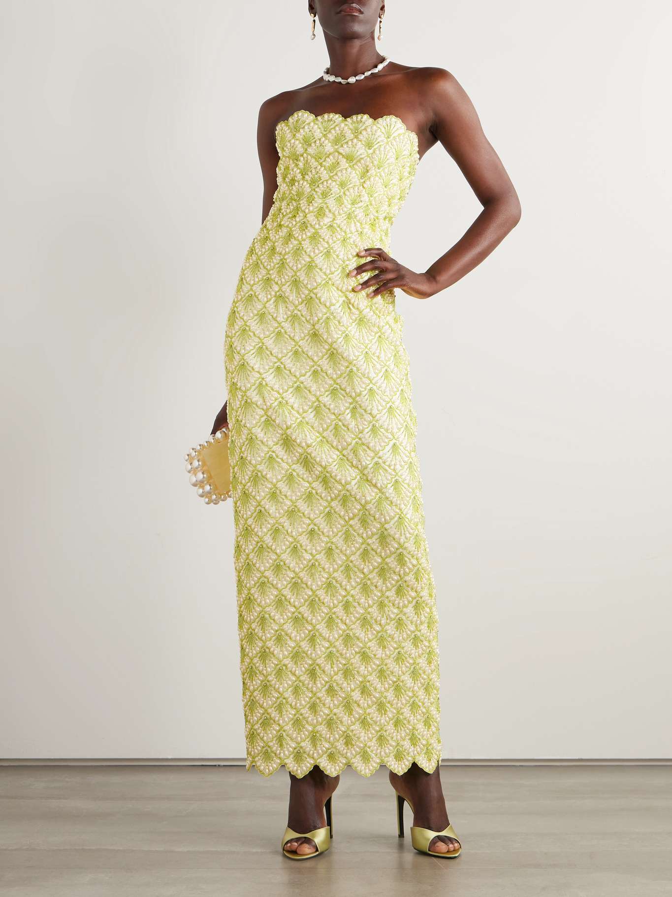 CLIO PEPPIATT Ariel strapless scalloped embellished satin gown | NET-A ...
