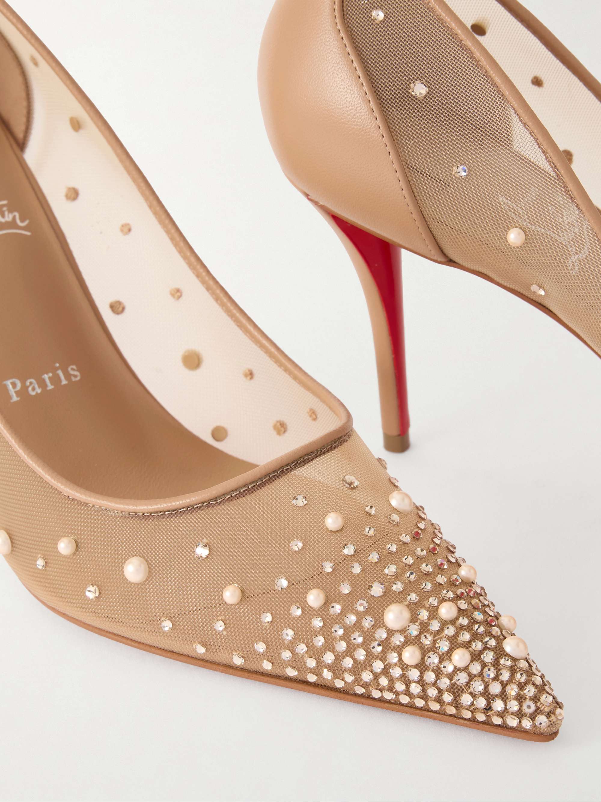 CHRISTIAN LOUBOUTIN Miss Z 80 leather-trimmed embellished mesh pumps ...