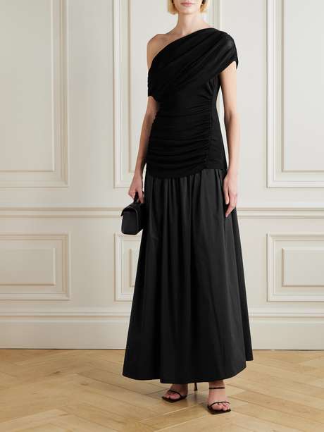 SELF-PORTRAIT Off-the-shoulder draped knitted and cotton midi dress ...