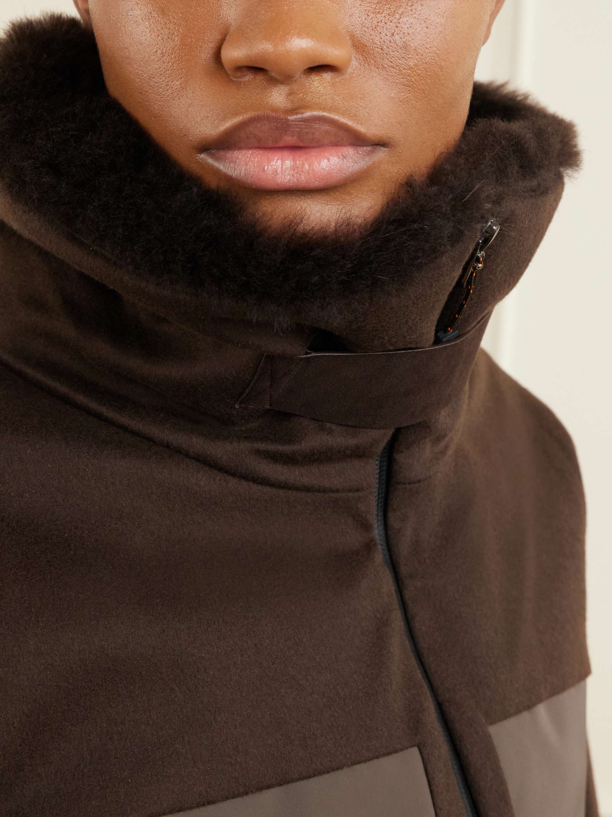 SEASE Belted plush and twill-trimmed wool and cashmere-blend felt down ...