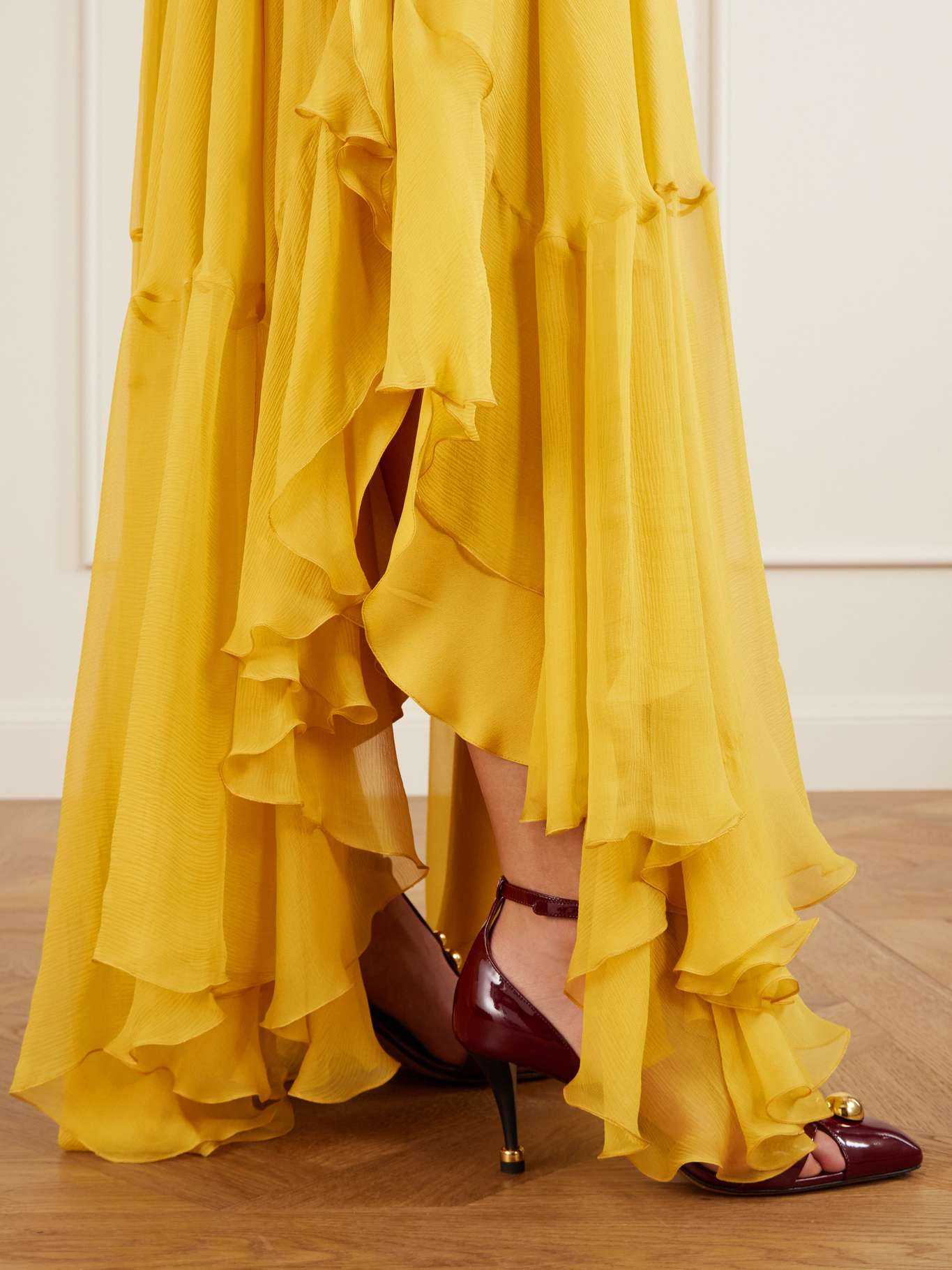 CHLOÉ Asymmetric embellished ruffled organic silk-crepon gown | NET-A ...