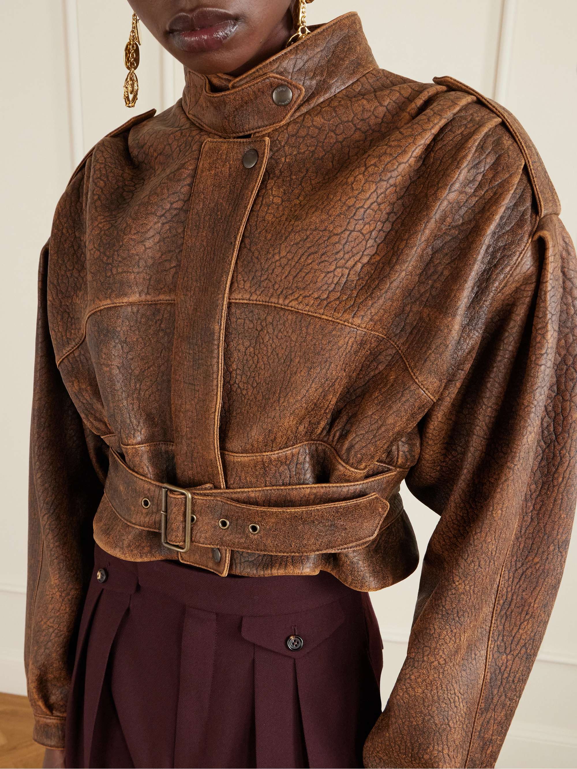 CHLOÉ Cropped belted textured-leather jacket | NET-A-PORTER