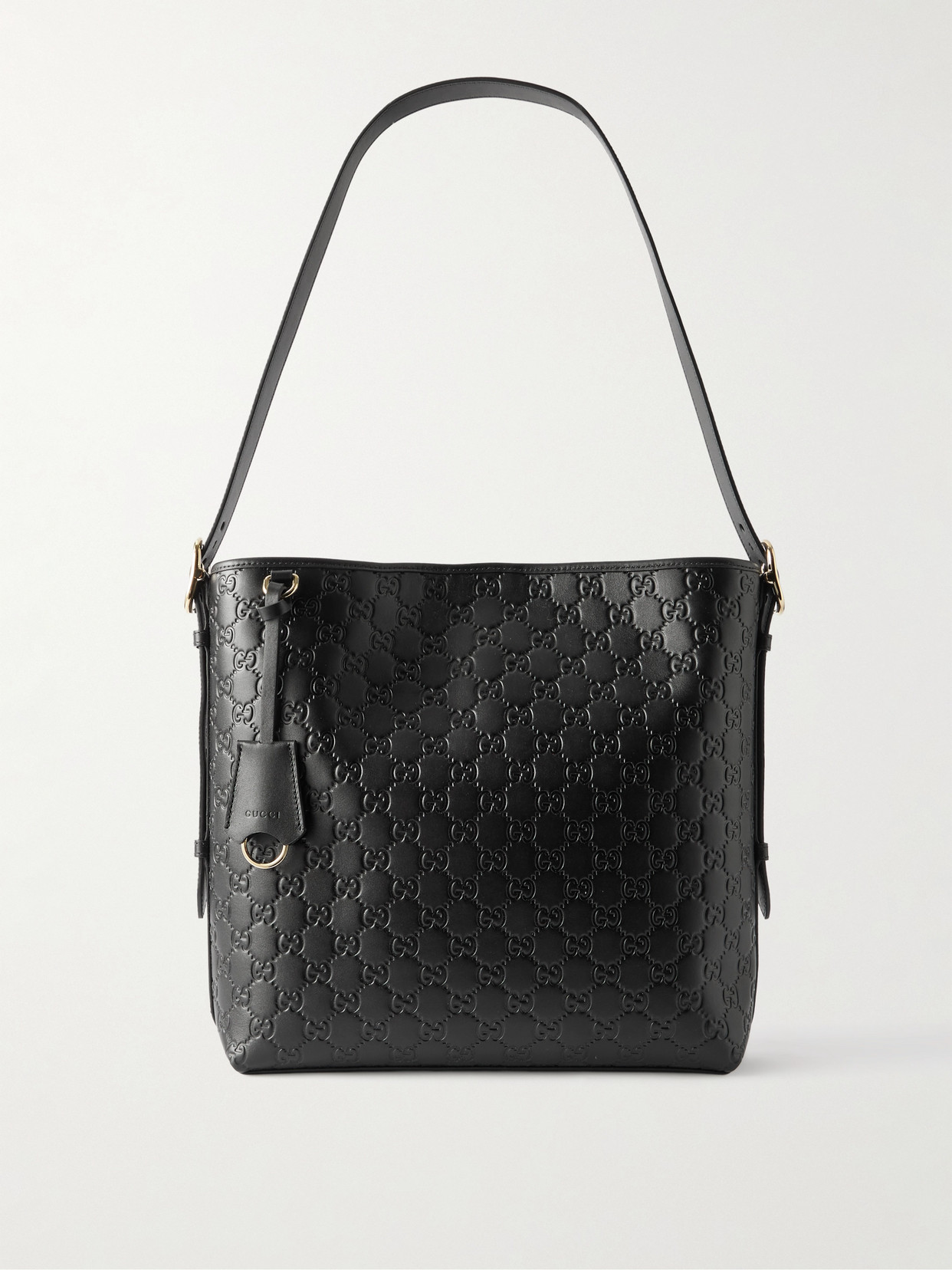 Gucci Gg Emblem Debossed Leather Tote In Black | ModeSens