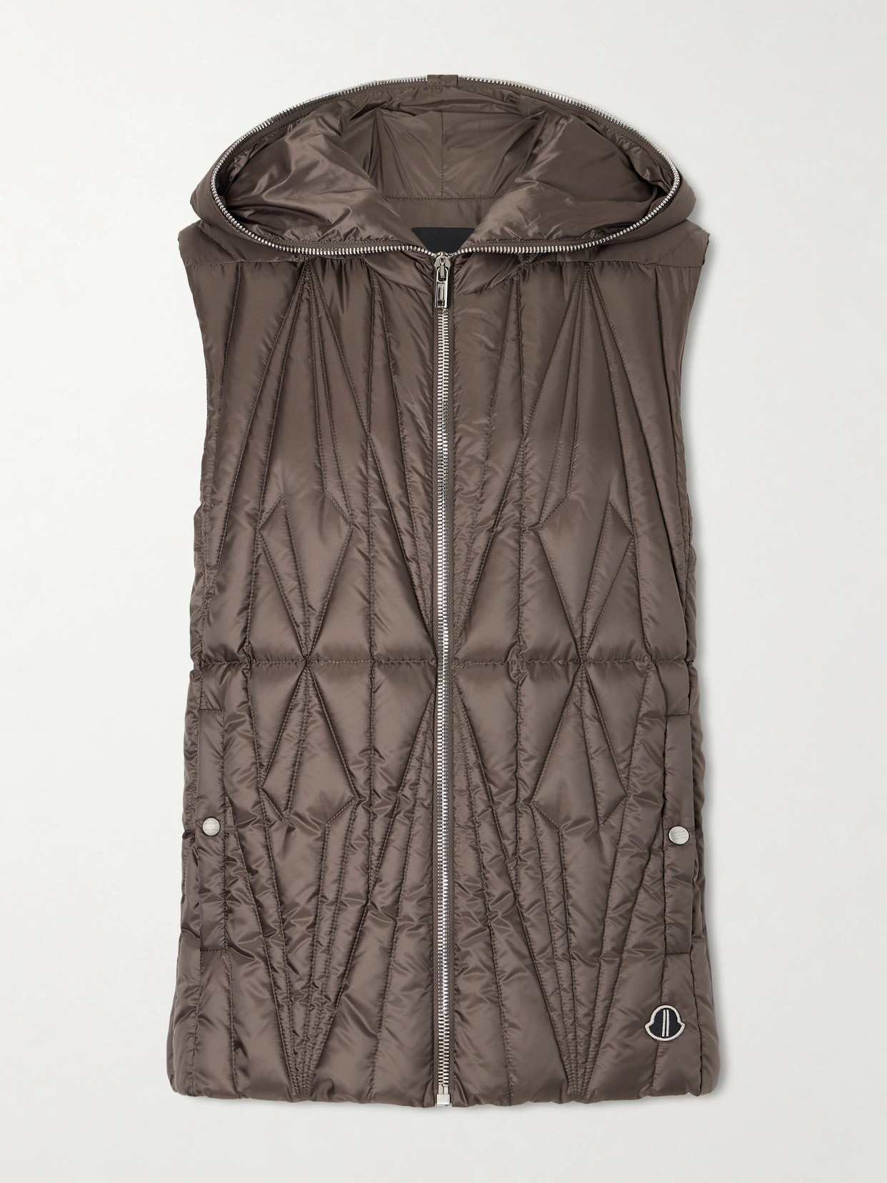 Rick Owens + Moncler Hooded Appliquéd Quilted Shell Down Gilet In Multi ...