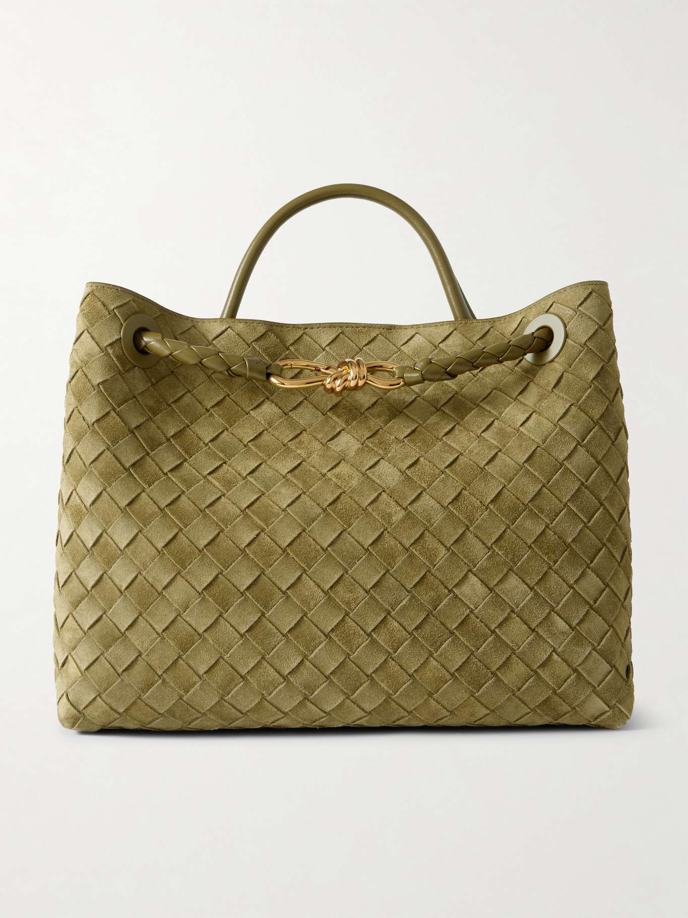 BOTTEGA VENETA Andiamo medium leather-trimmed Intrecciato suede tote ...