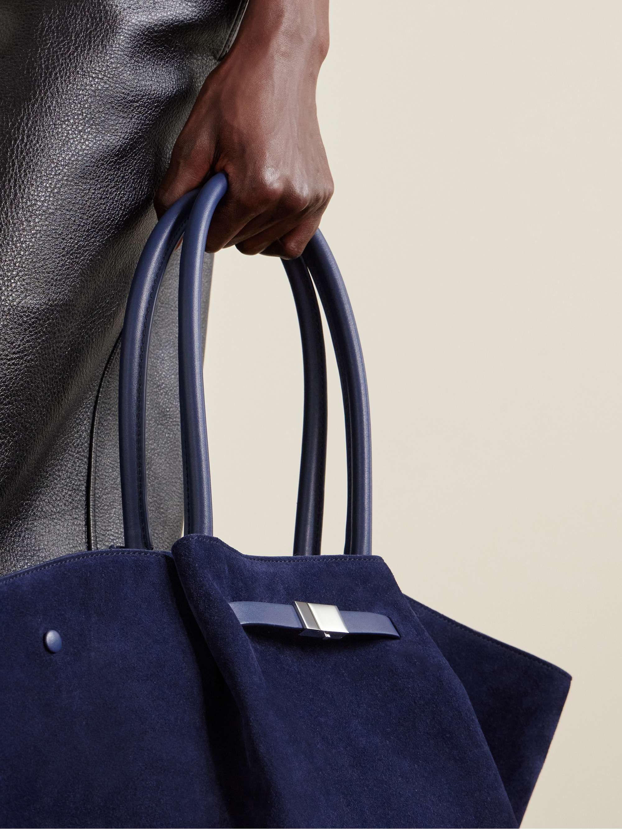 DEMELLIER New York large leather-trimmed suede tote | NET-A-PORTER