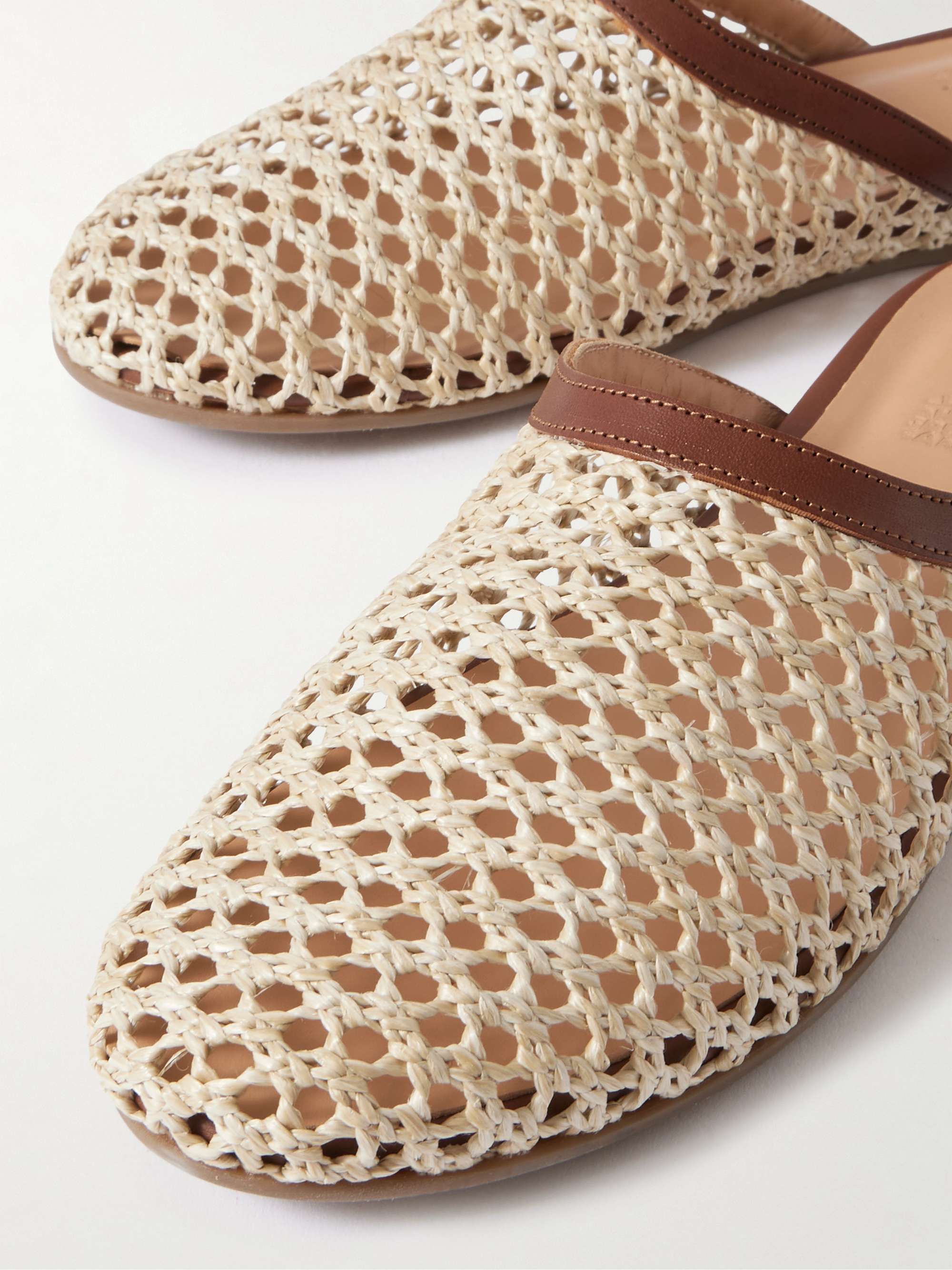 ANCIENT GREEK SANDALS The Slipper leather-trimmed raffia mules | NET-A ...