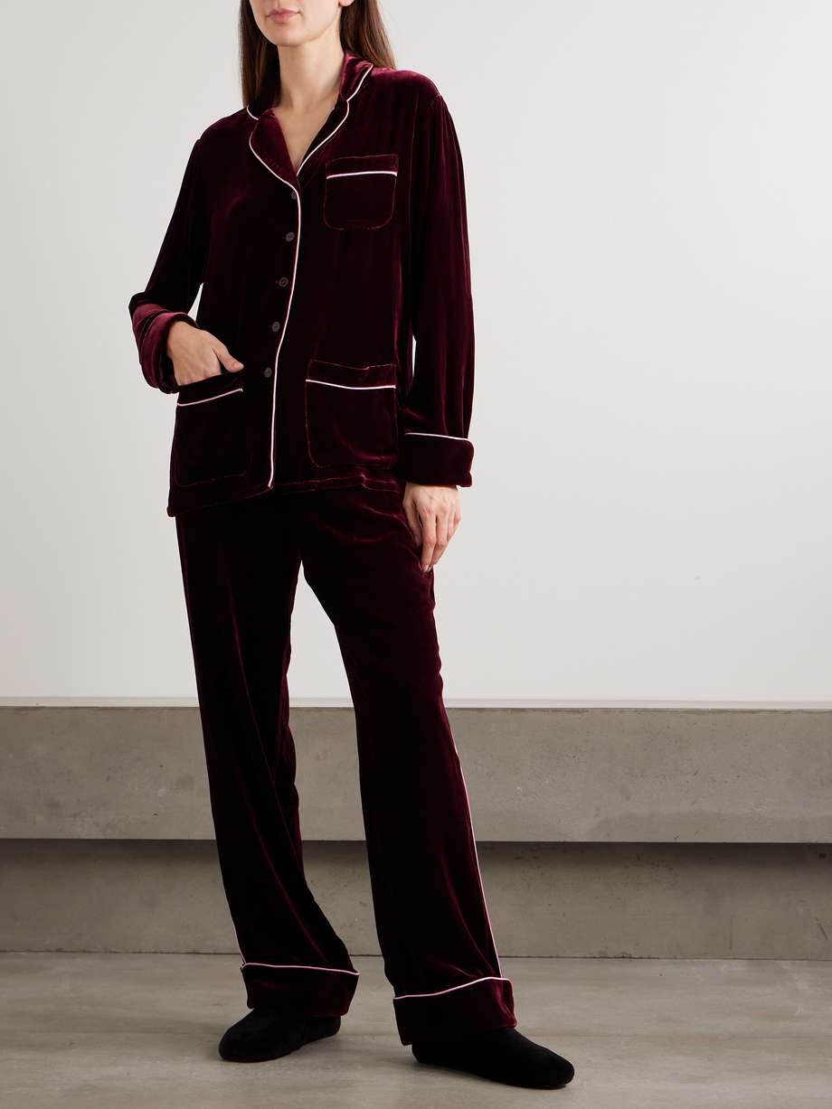 OLIVIA VON HALLE Coco velvet pajama set | NET-A-PORTER