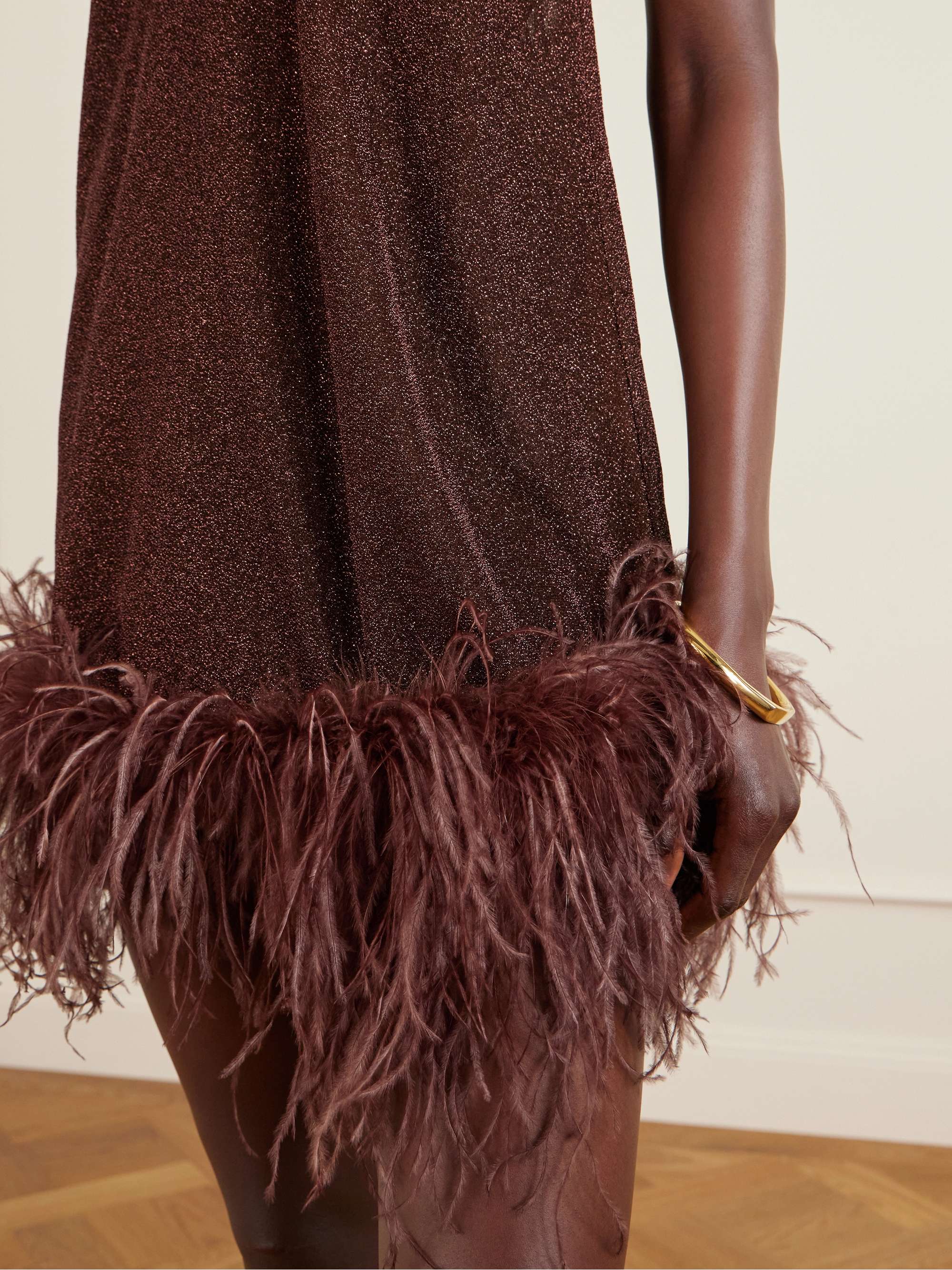 OSÉREE Lumière feather-trimmed stretch metallic mini dress | NET-A-PORTER