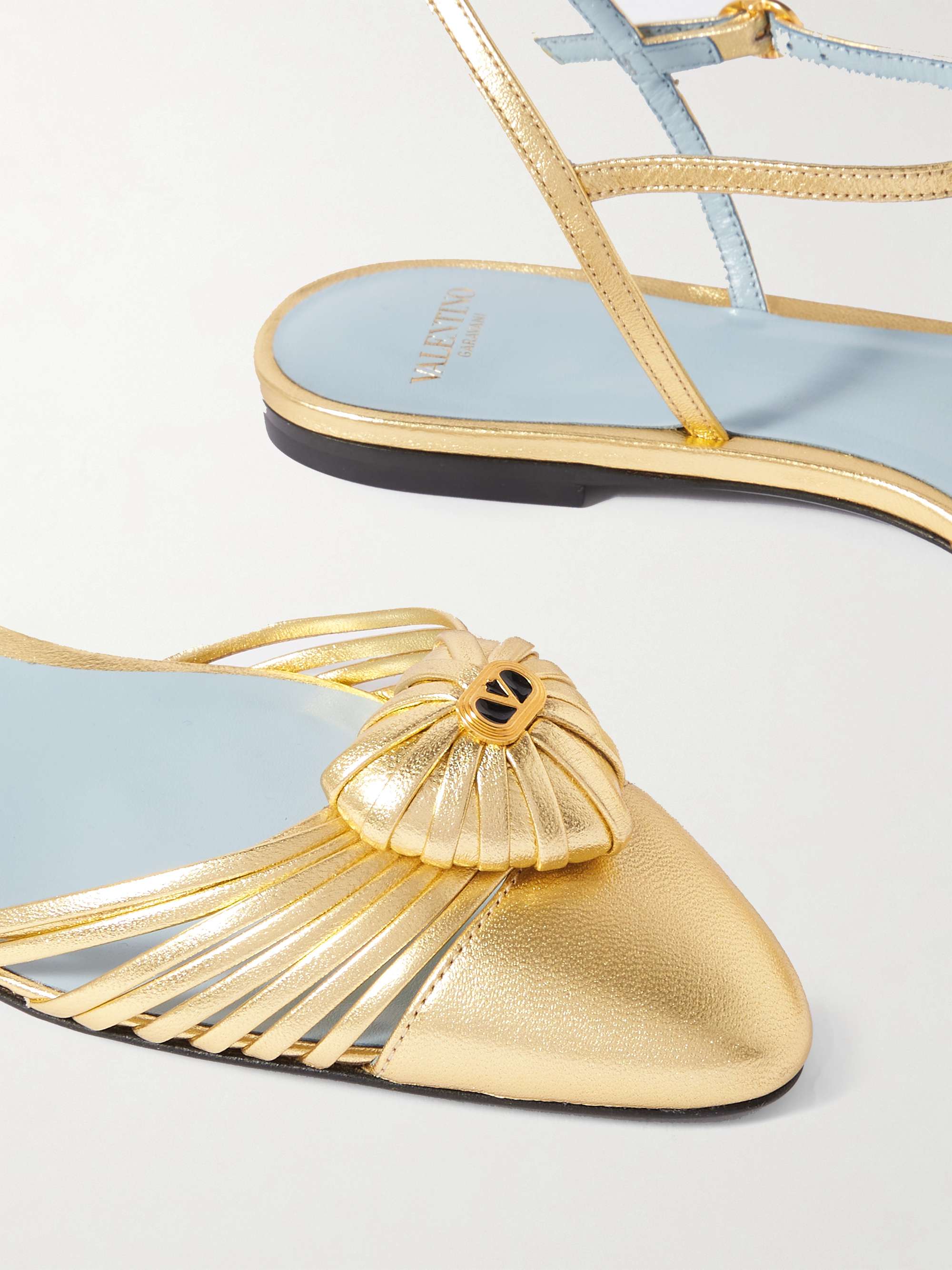 VALENTINO GARAVANI Royal VLogo embellished metallic leather slingback ...