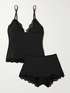 SKIMS Fits Everybody Lace Triangle Cami and Boy Short Set - Onyx | NET ...