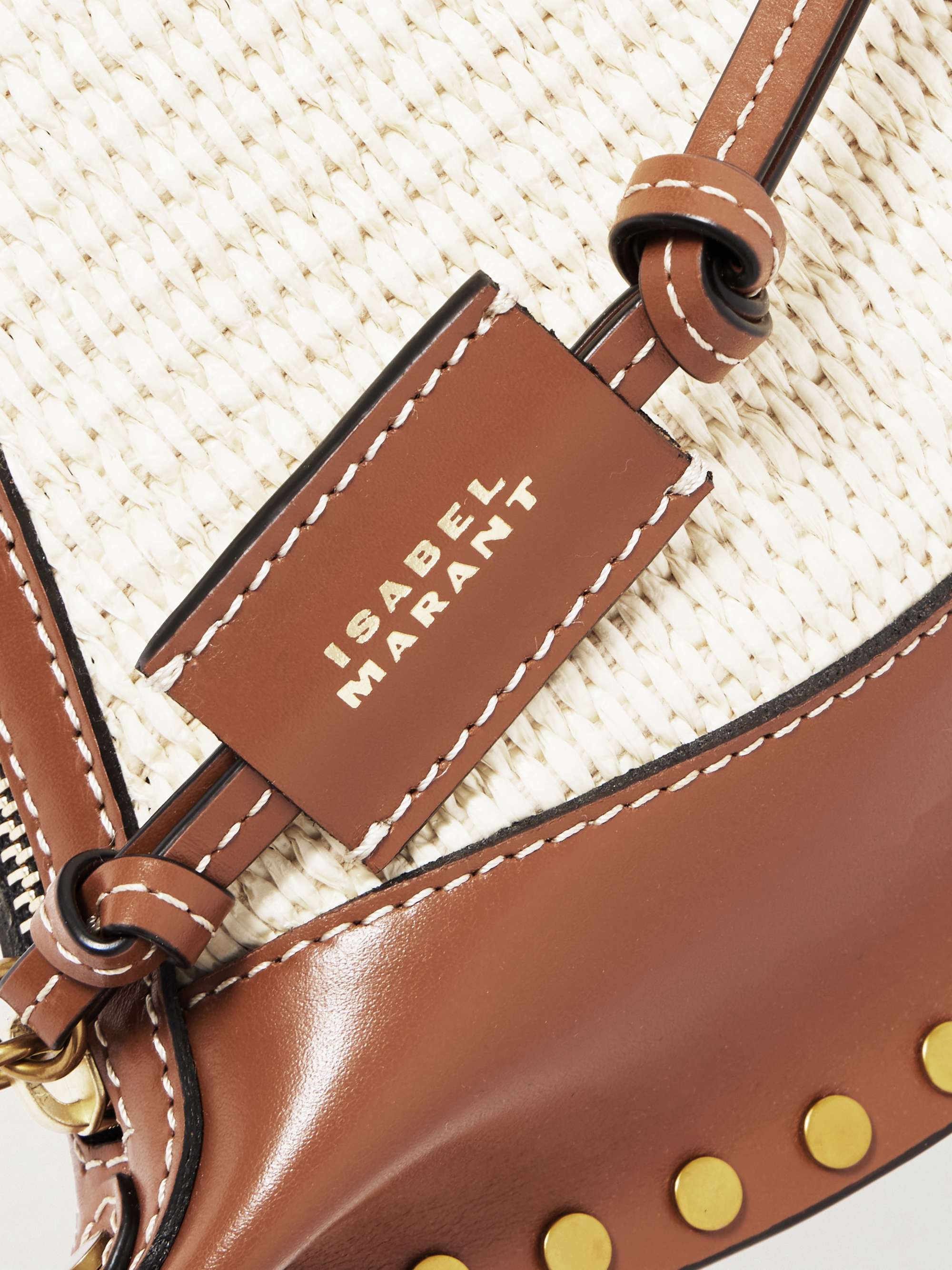 MARANT ÉTOILE Oskan Moon studded leather-trimmed raffia shoulder bag ...