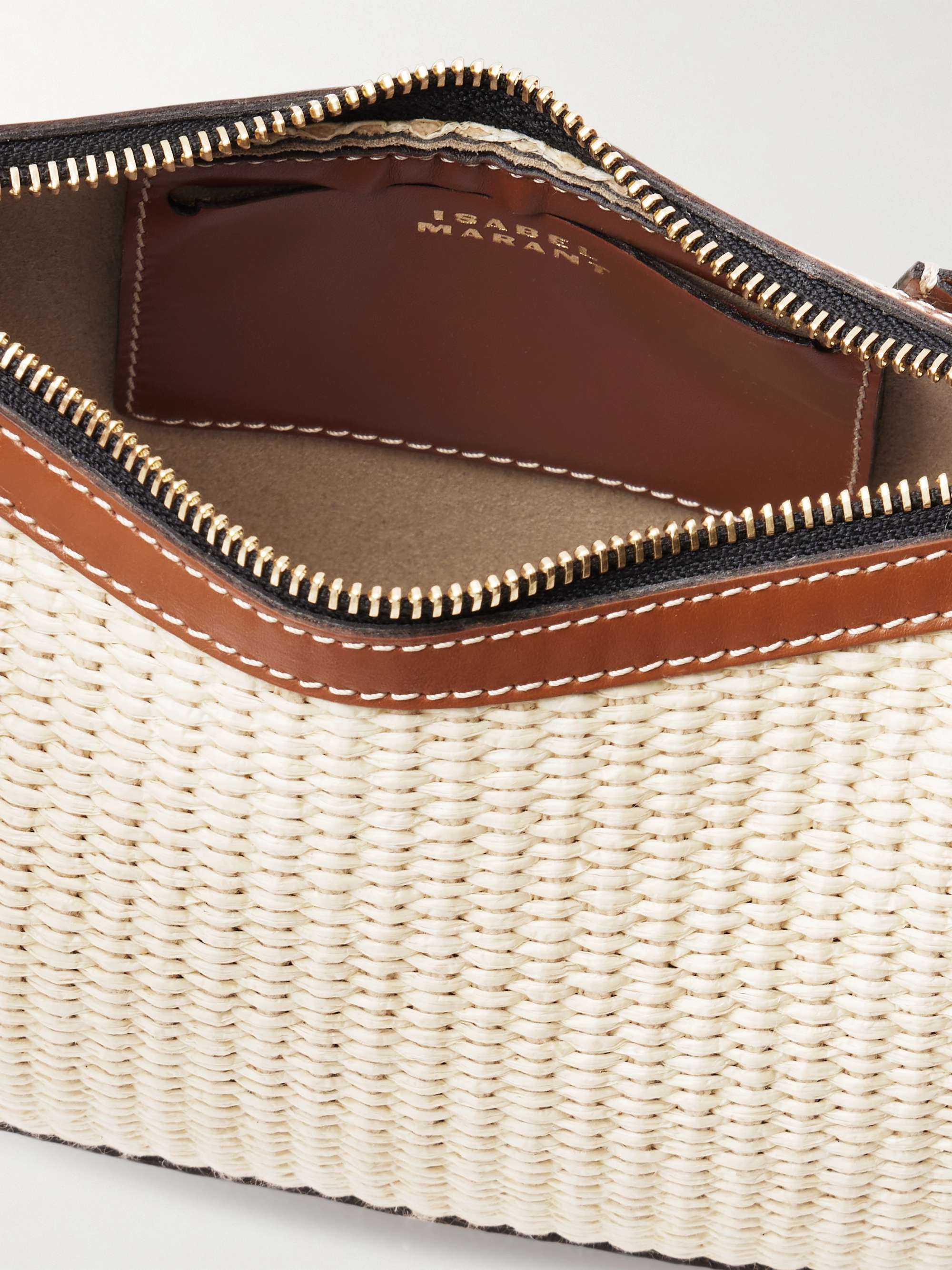 MARANT ÉTOILE Oskan Moon studded leather-trimmed raffia shoulder bag ...