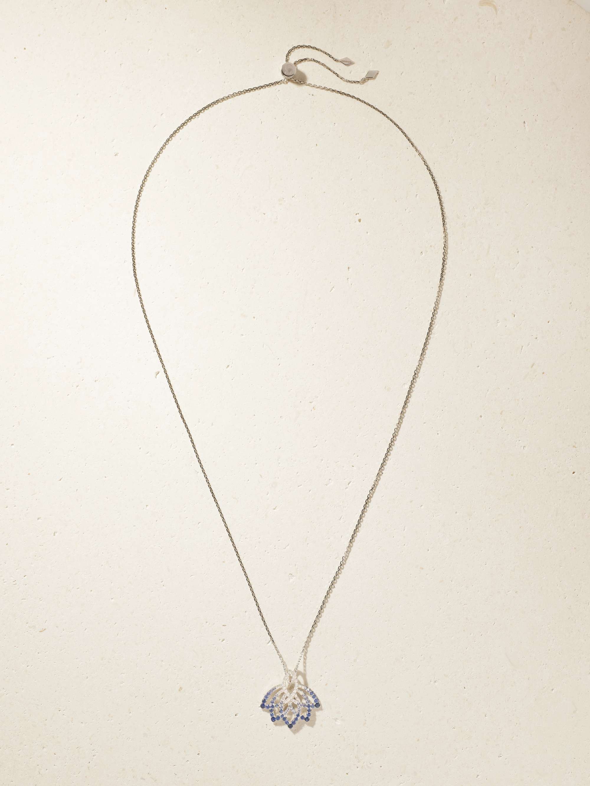 GARRARD Lotus Flower 18-karat white gold, sapphire and diamond necklace ...