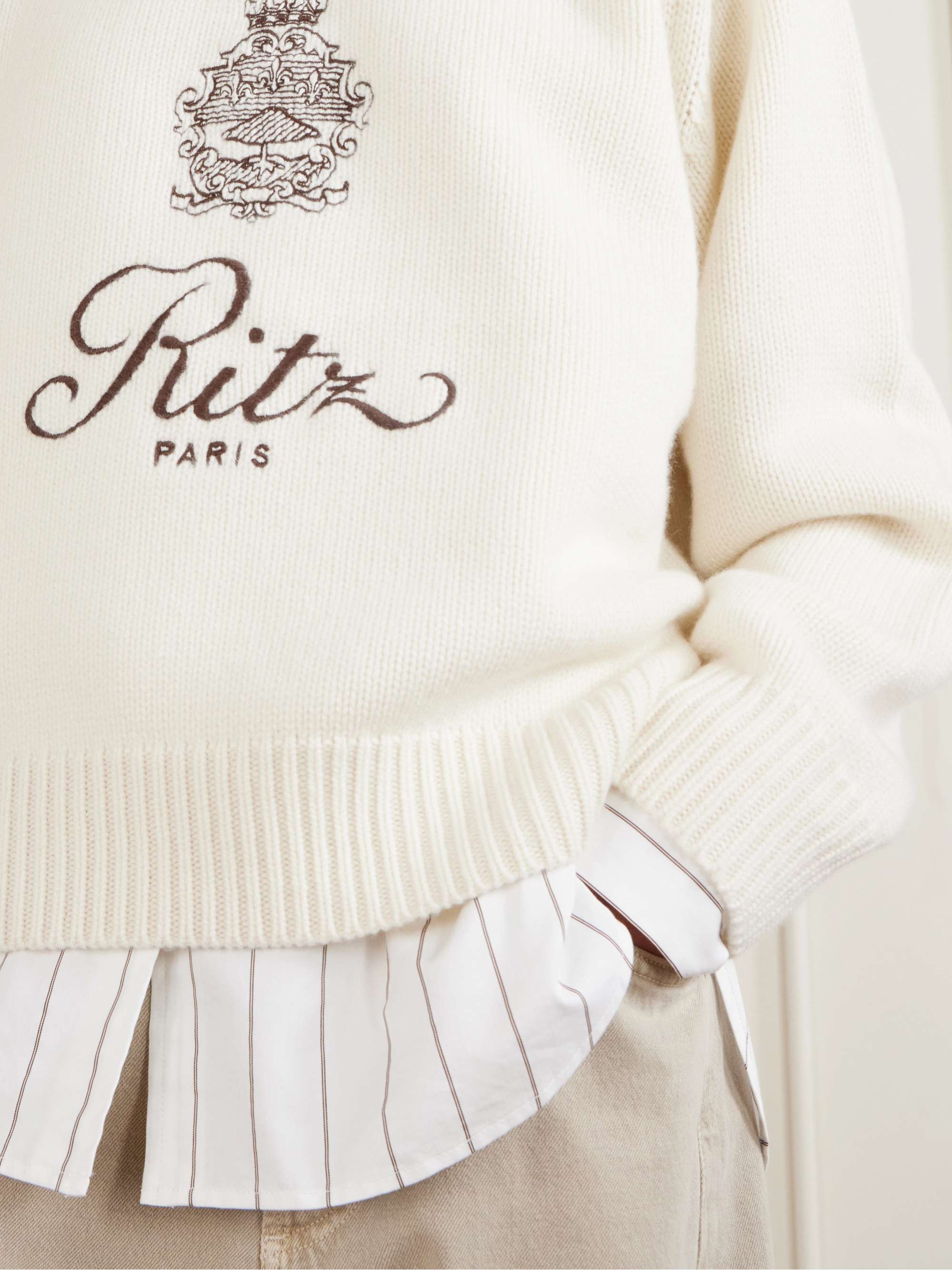FRAME + Ritz Paris oversized embroidered cashmere sweater | NET-A-PORTER