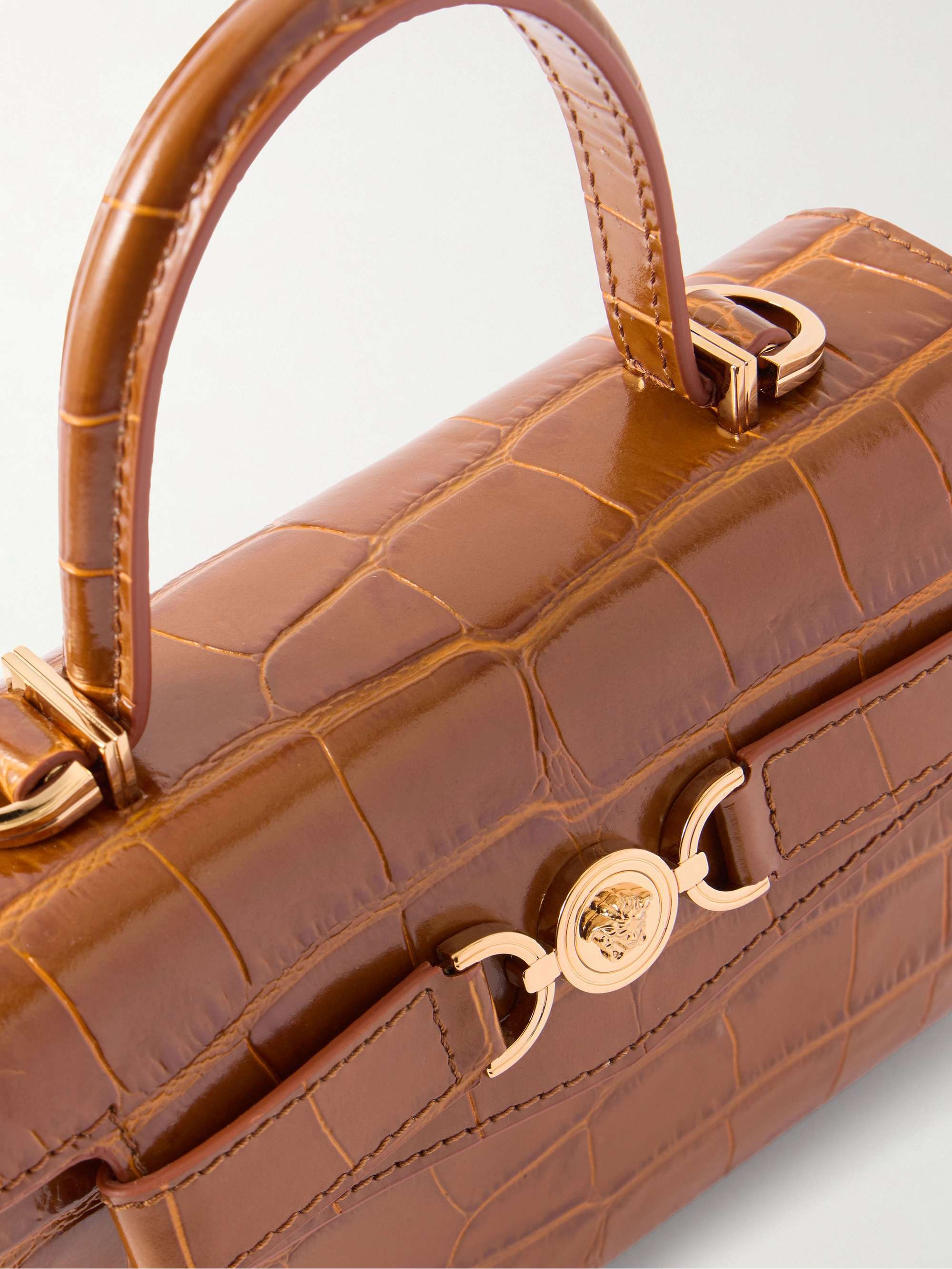 VERSACE Small embellished croc-effect leather tote | NET-A-PORTER