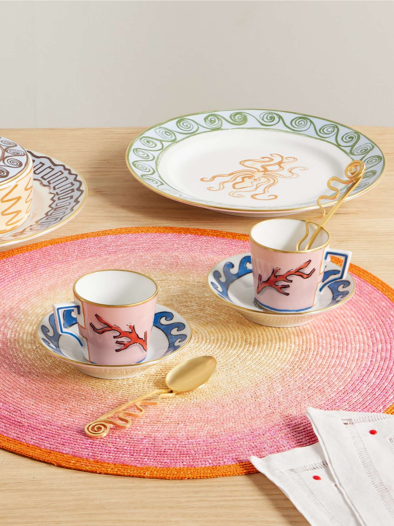 GINORI 1735 + Luke Edward Hall Il Viaggio di Nettuno set of two gold ...