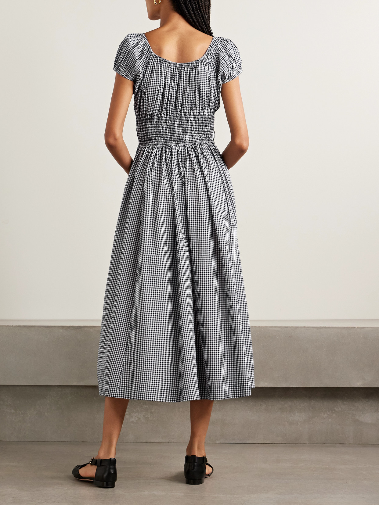 Doen Quinley Shirred Organic Cotton Midi Dress In Blue | ModeSens