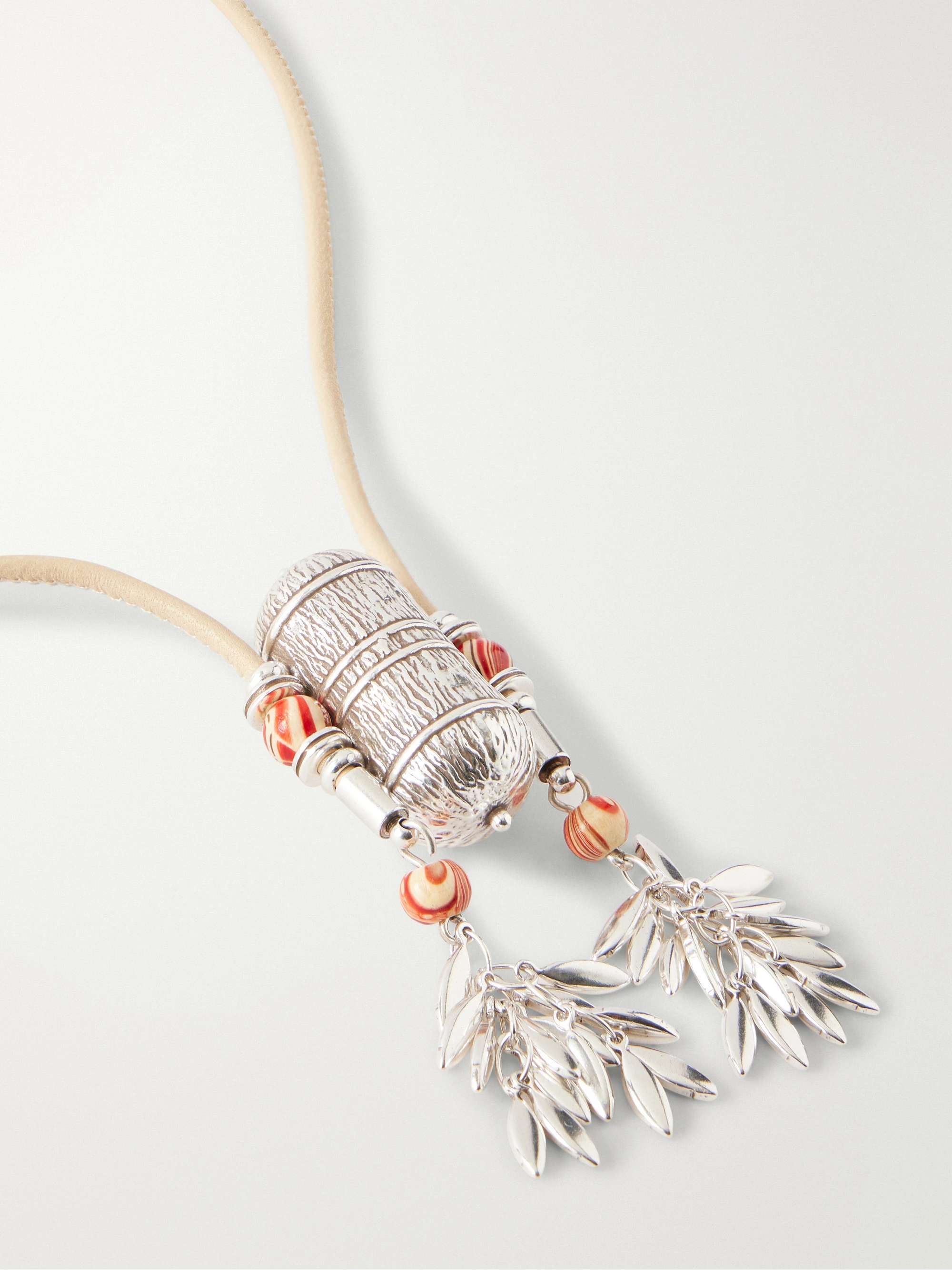 ISABEL MARANT Janis silver-tone, leather and wood necklace | NET-A-PORTER