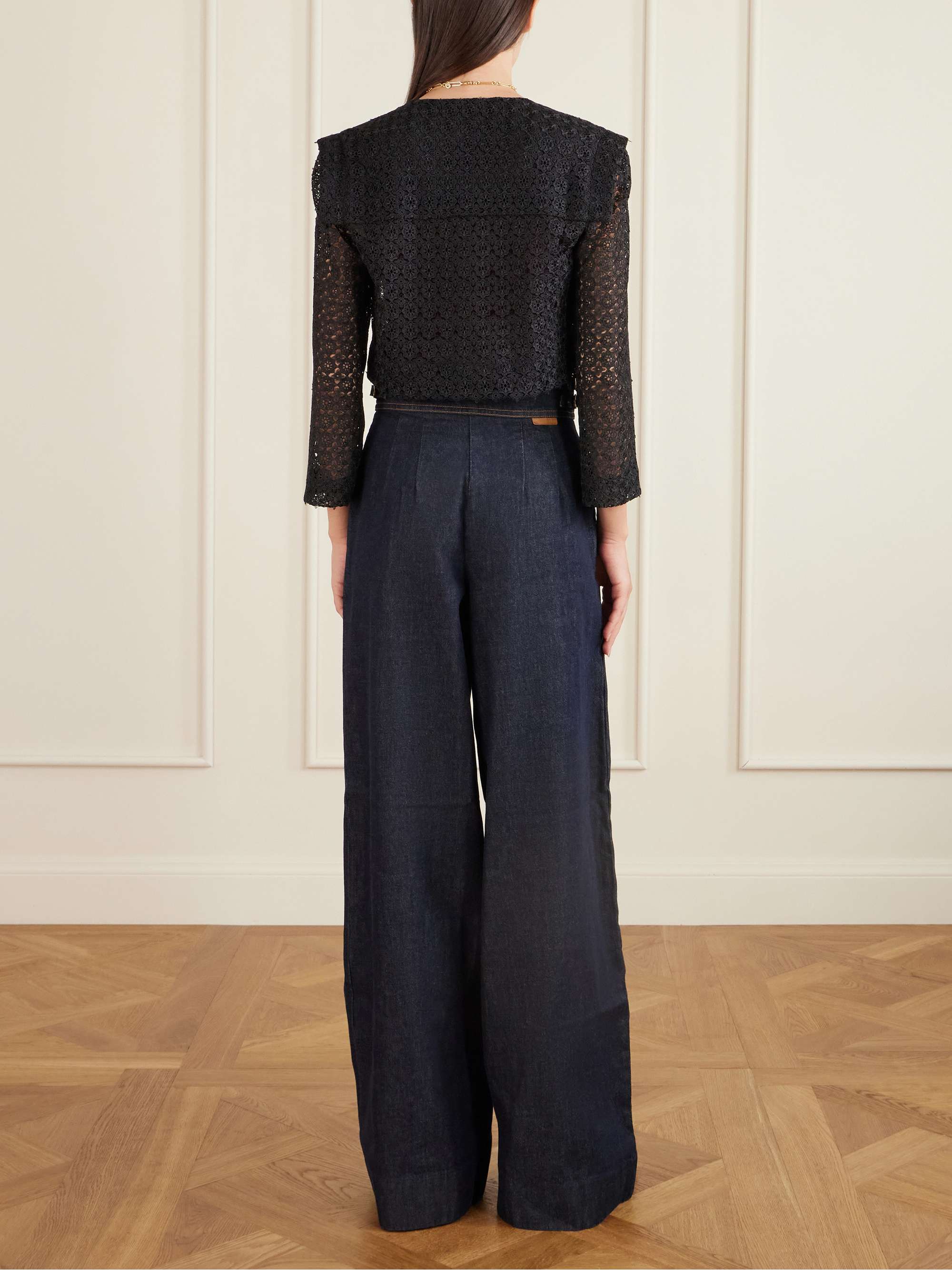 MAISON MAYLE Rae cropped silk jacquard-trimmed lace jacket | NET-A-PORTER