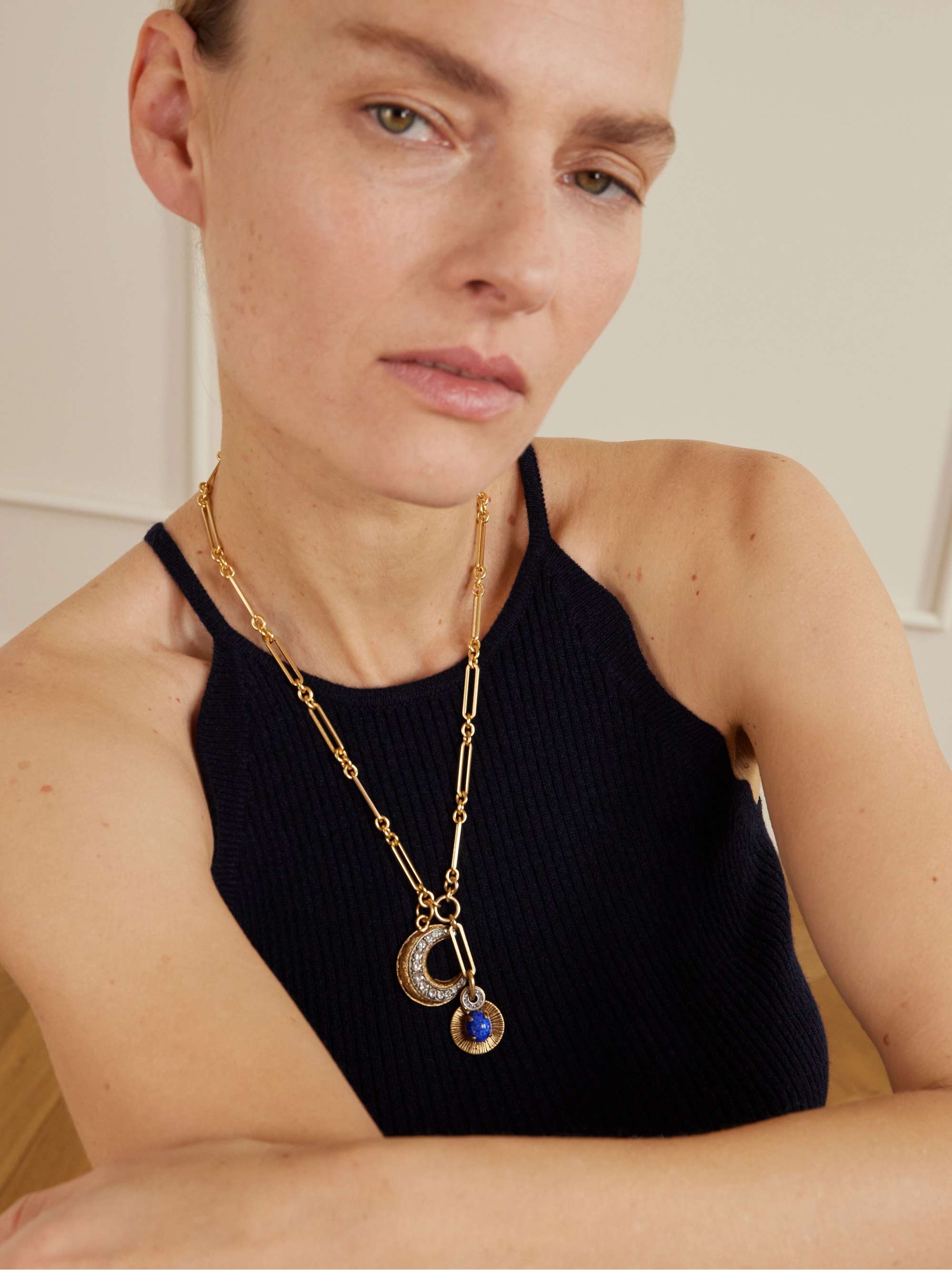 MAISON MAYLE Soli Luna gold-plated, crystal and lapis lazuli necklace ...