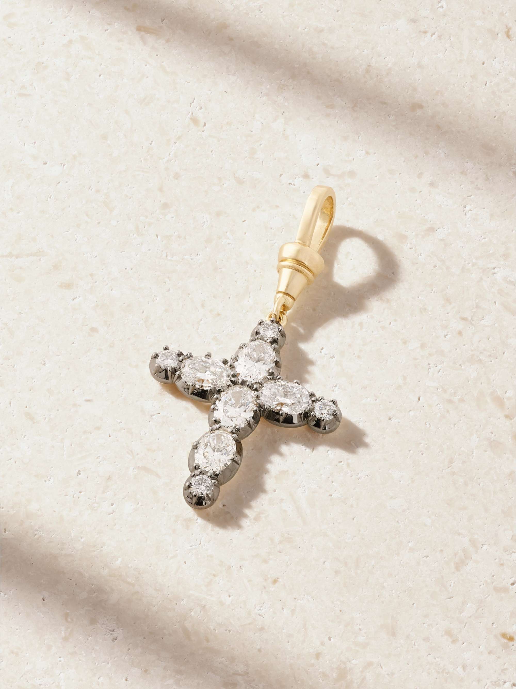 JESSICA MCCORMACK Oval Cross 18-karat yellow and blackened white gold ...