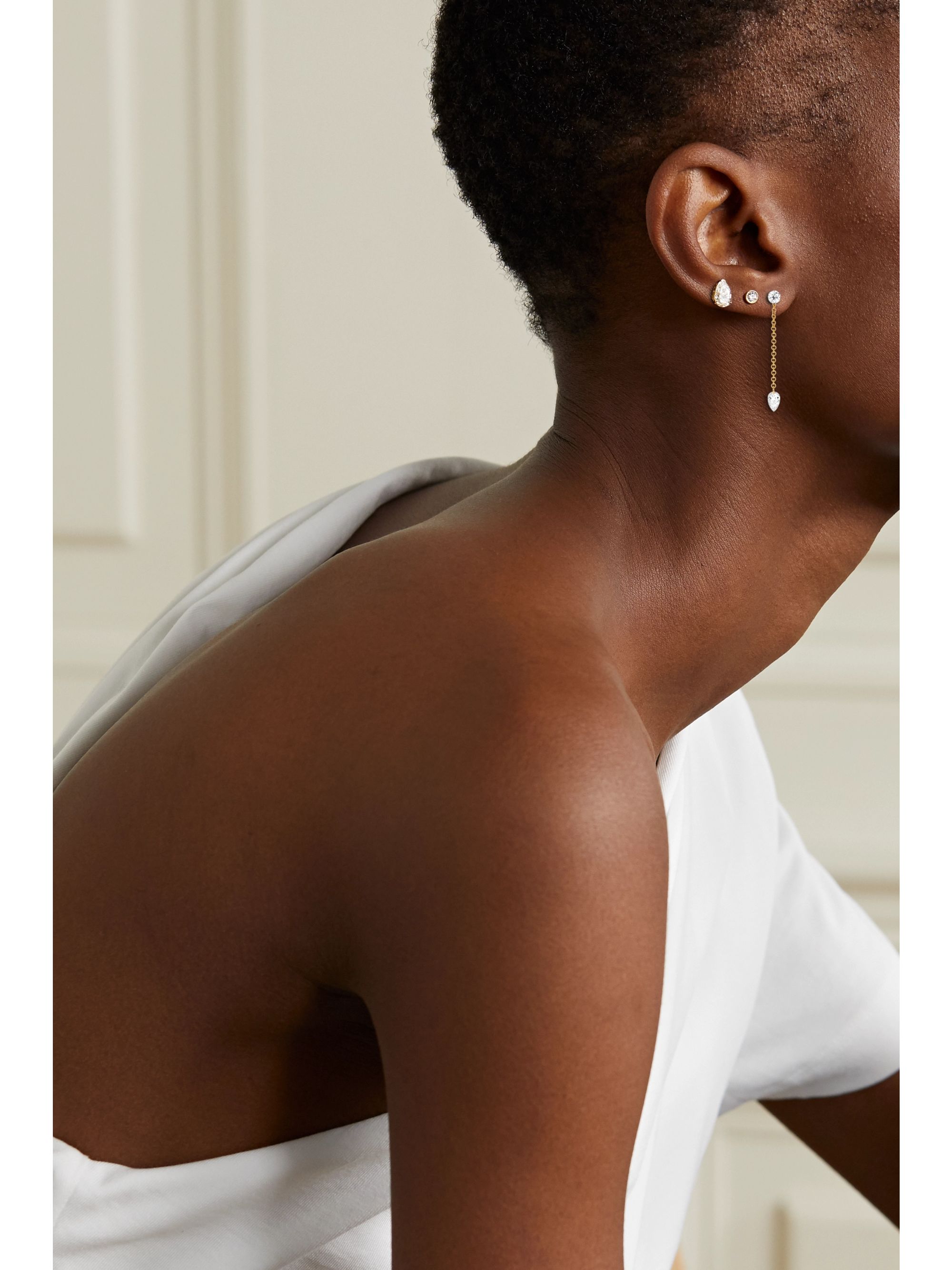 Gold 20mm Pendulum and 3mm Invisible 18-karat gold diamond earring ...