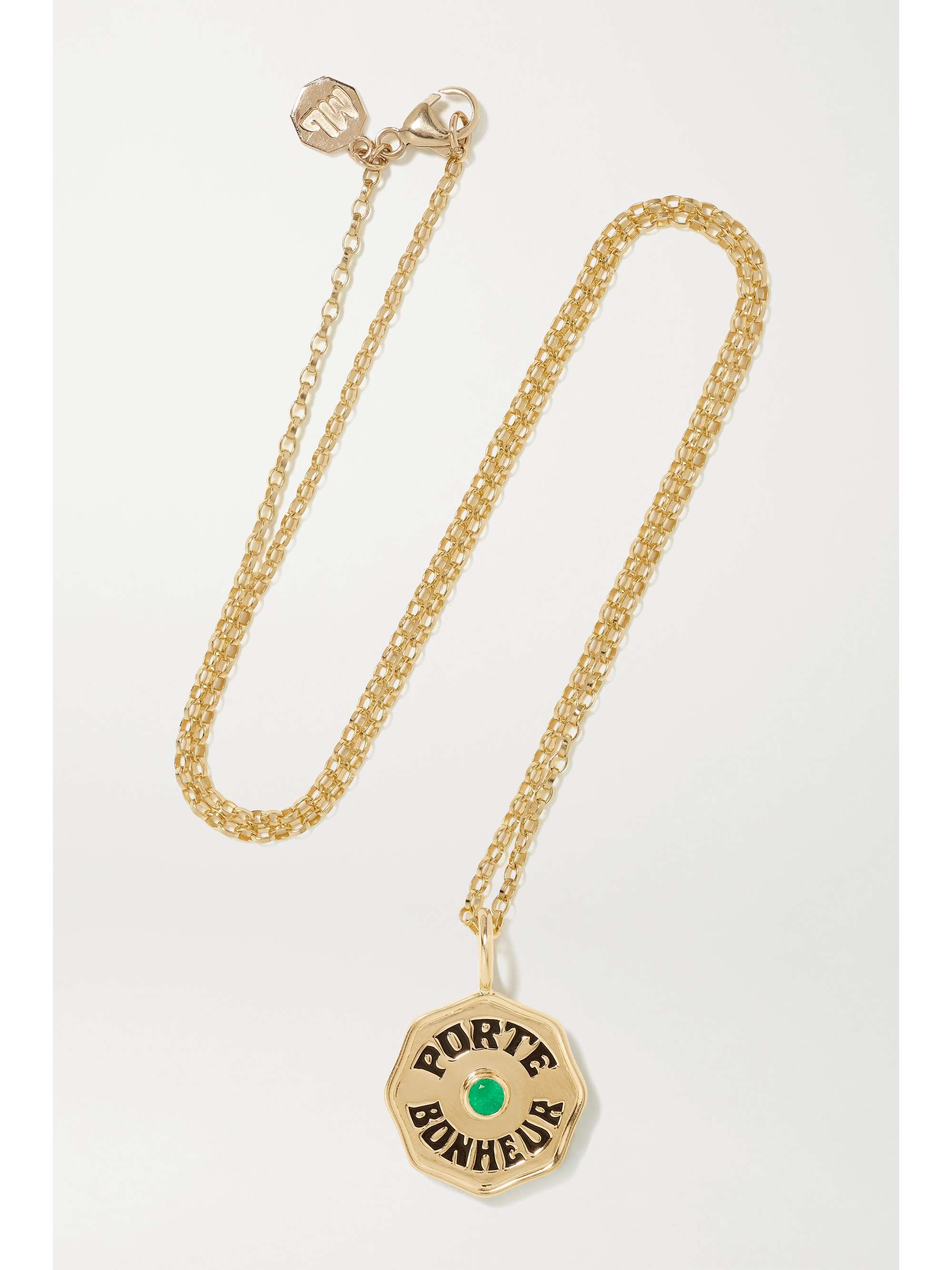 MARLO LAZ Mini Porte Bonheur Coin 14-karat gold, enamel and emerald ...
