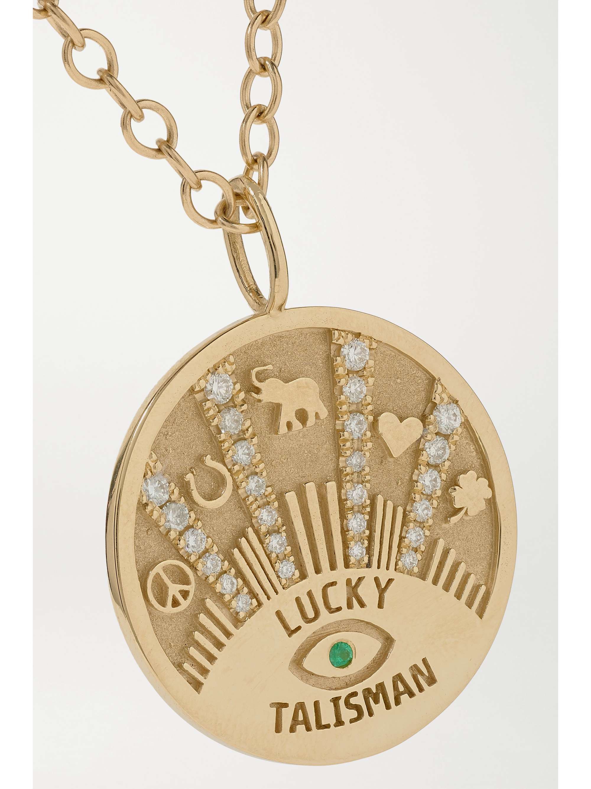 Collier en or 14 carats (585/1000), diamants et émeraude Lucky Talisman ...