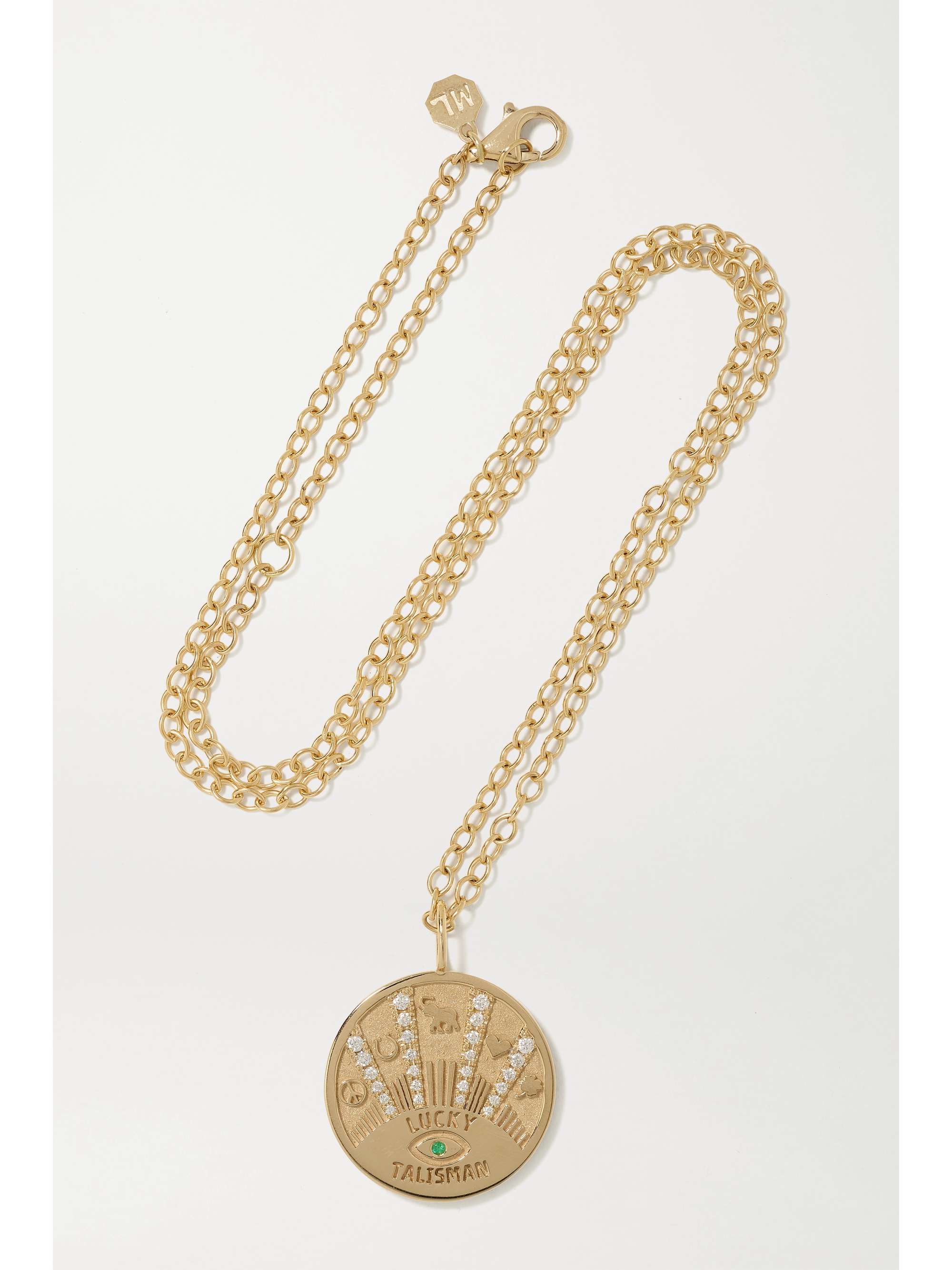 MARLO LAZ Lucky Talisman Coin 14-karat gold, diamond and emerald ...