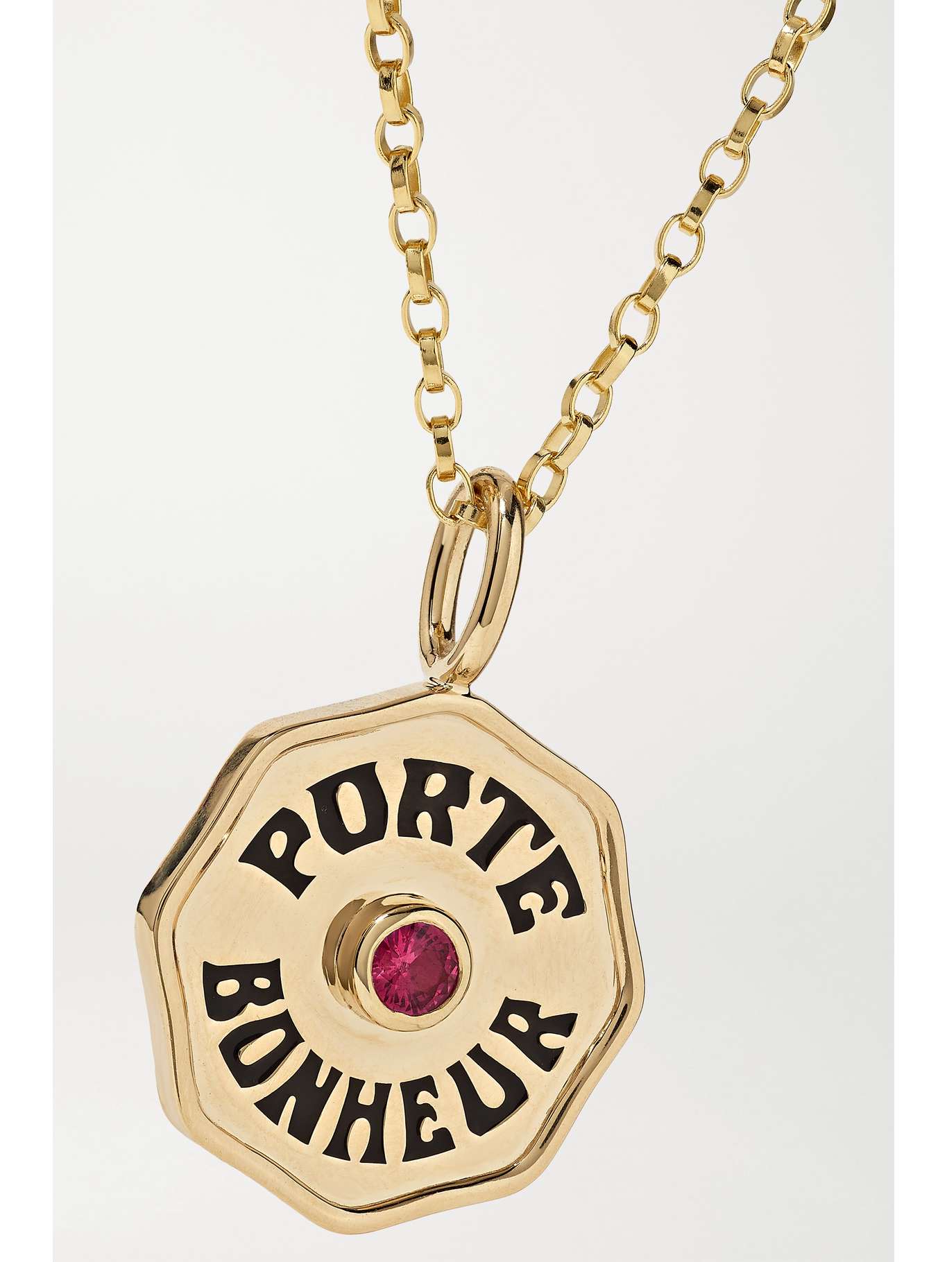 MARLO LAZ Mini Porte Bonheur Coin 14-karat gold, enamel and sapphire ...