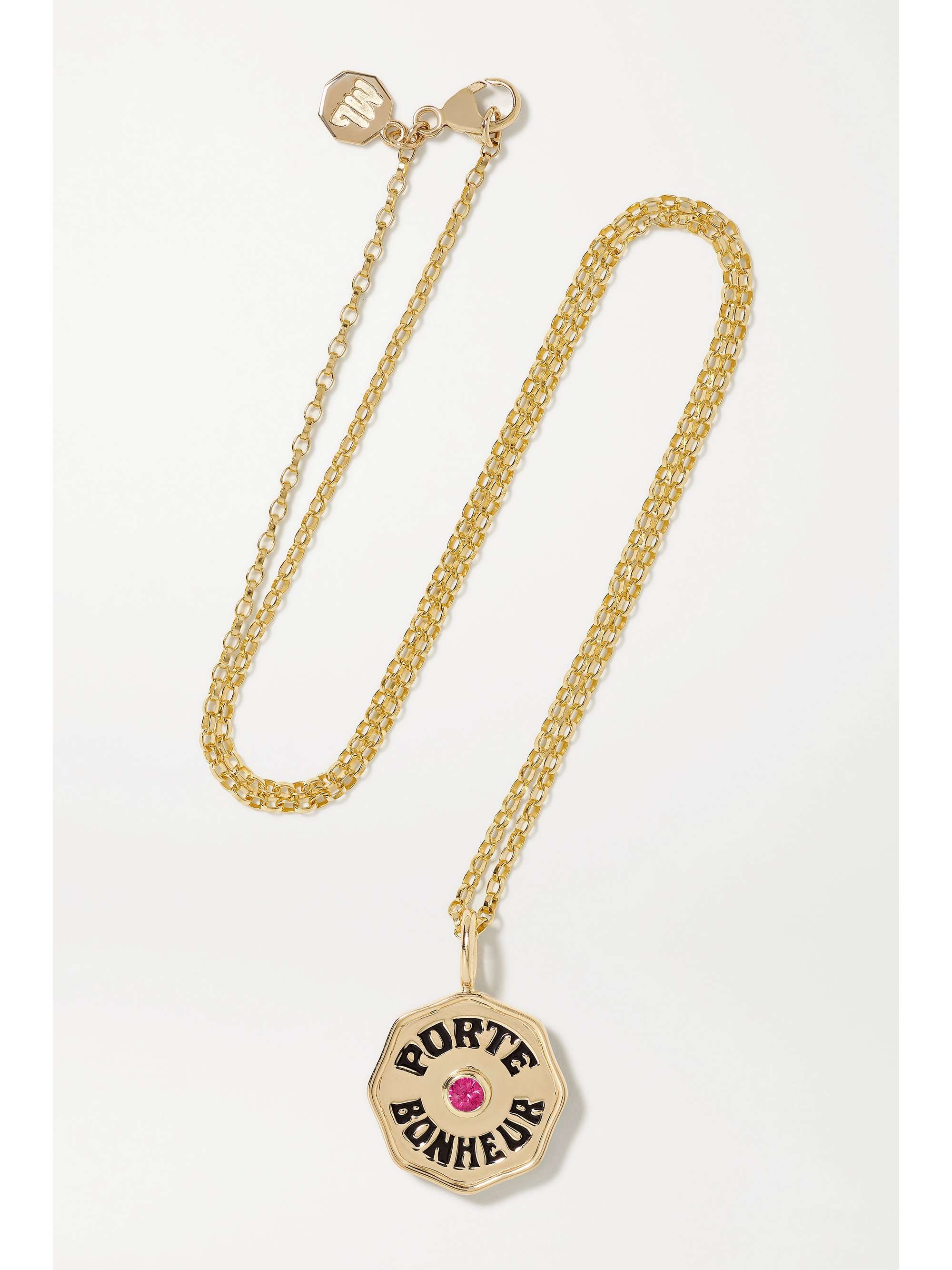 MARLO LAZ Mini Porte Bonheur Coin 14-karat gold, enamel and sapphire ...