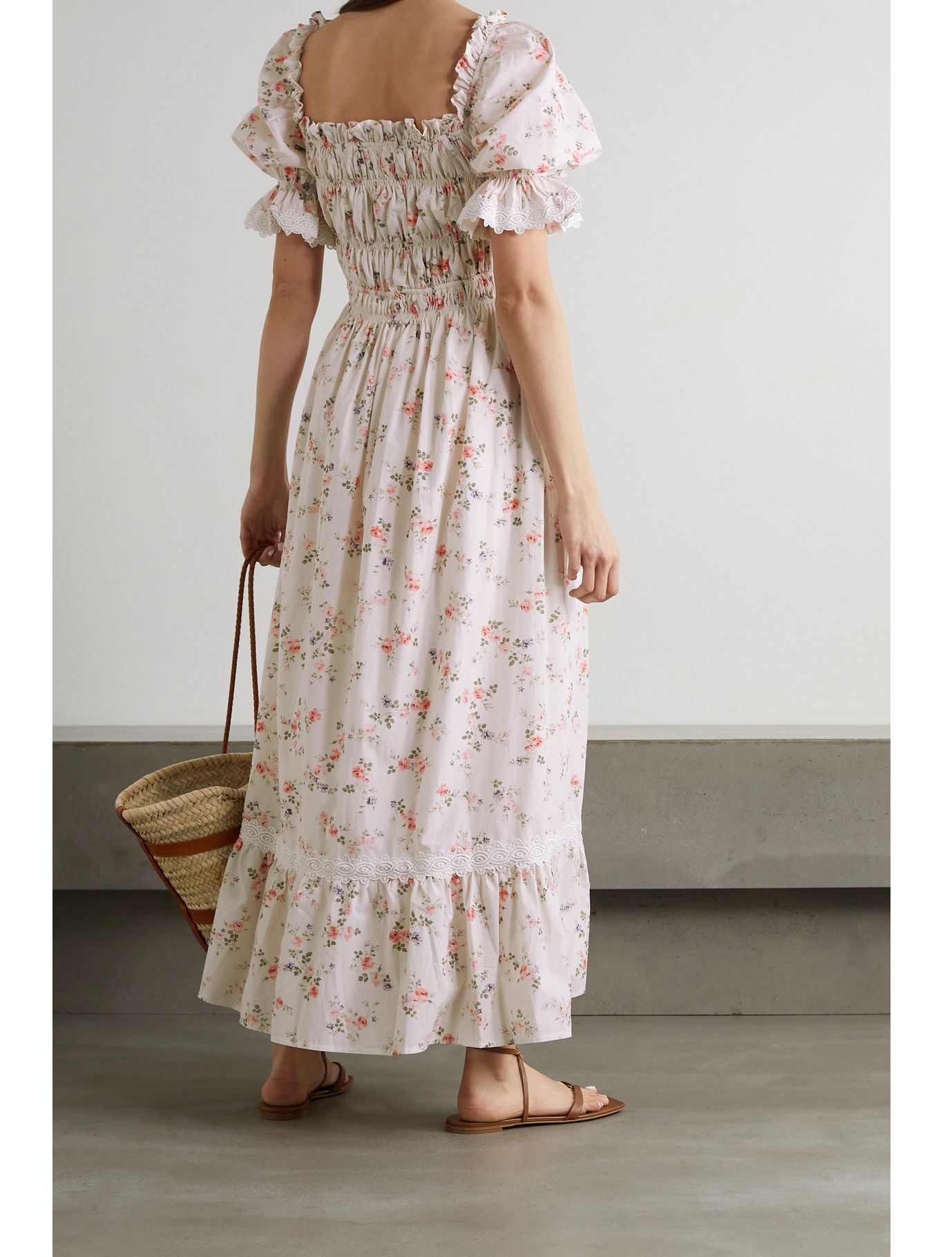 White Elisa crochet-trimmed floral-print cotton maxi dress | LUG VON ...