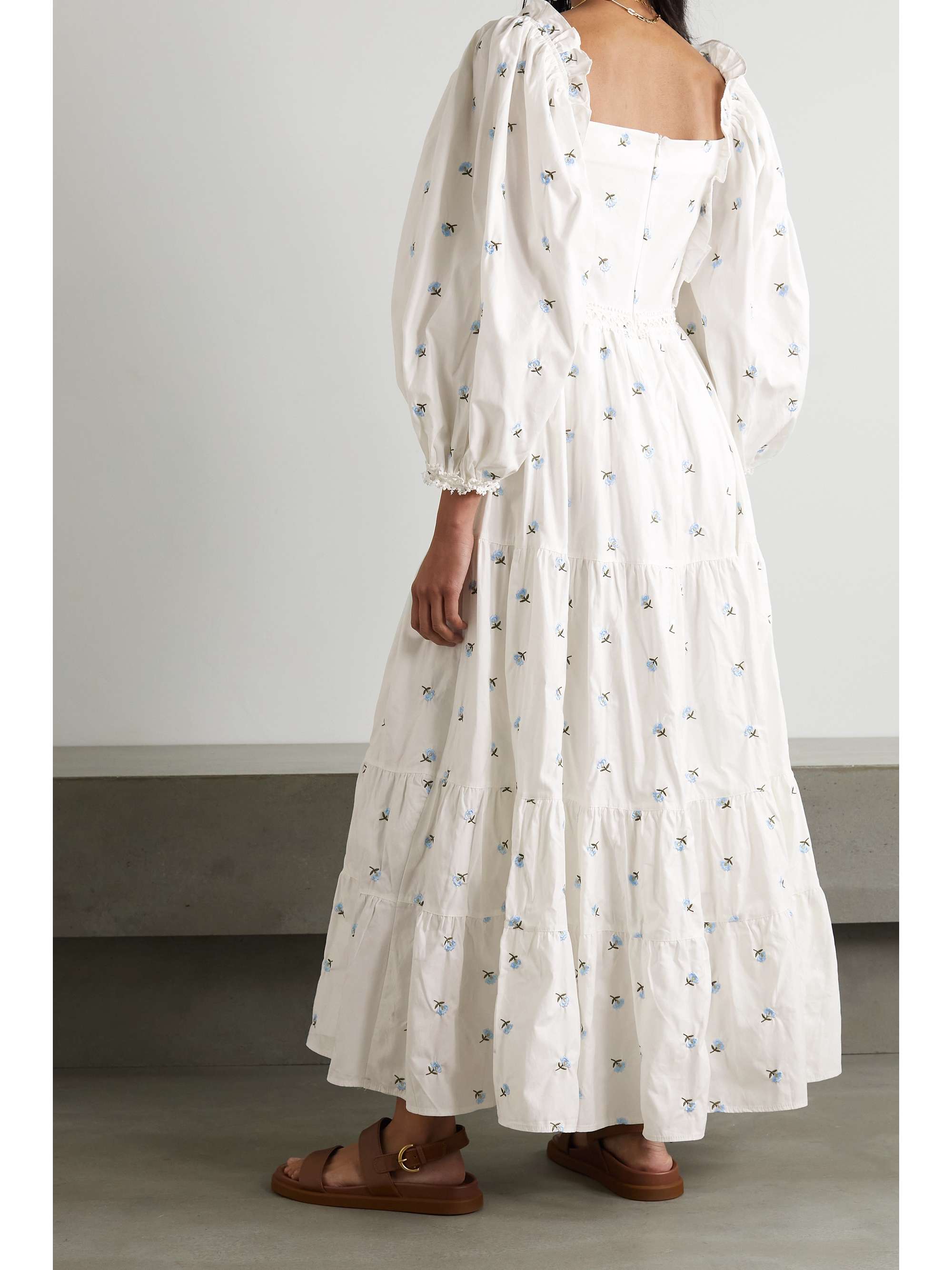 White Daphne tiered crocheted lace-trimmed embroidered cotton maxi ...