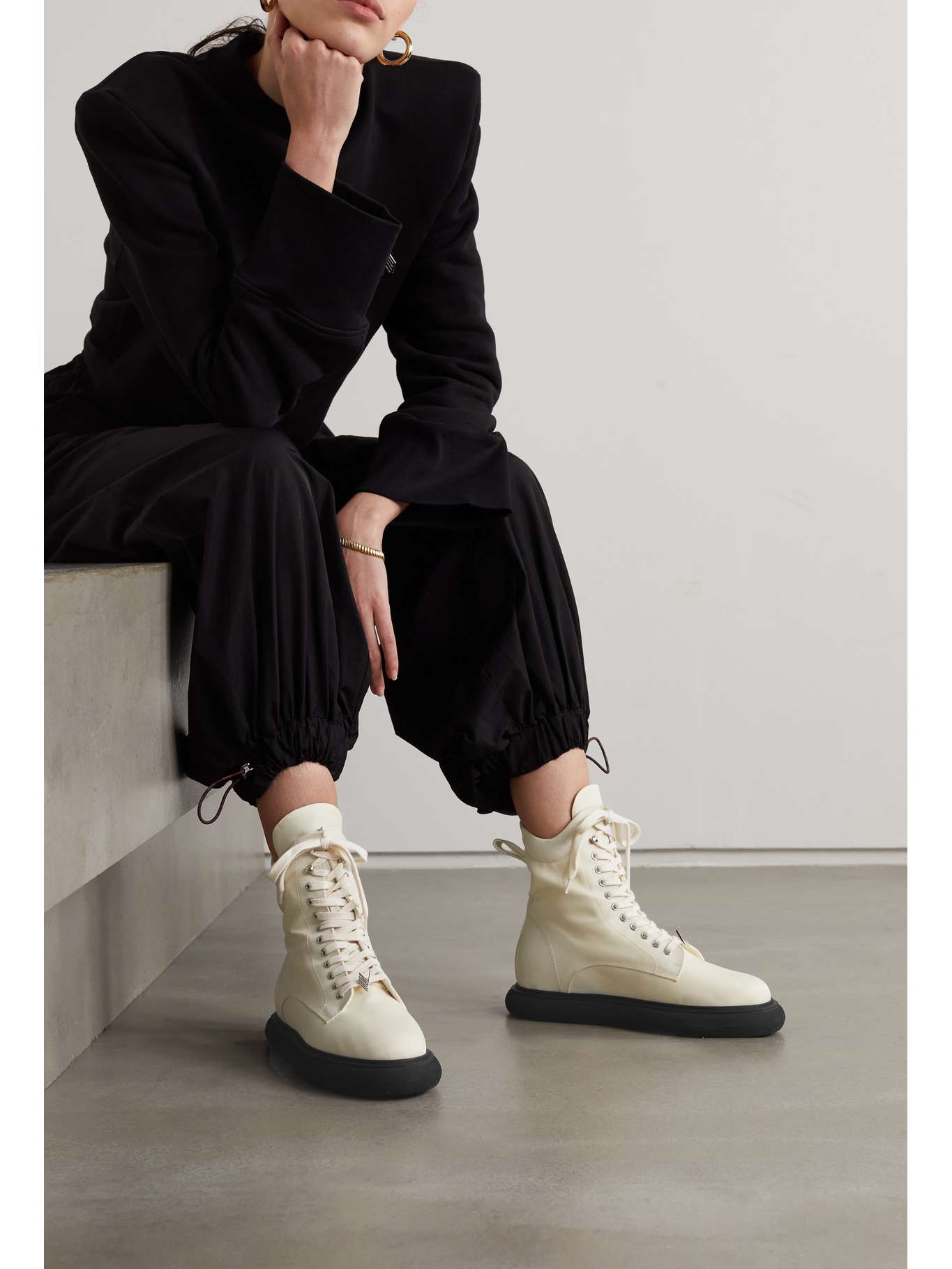 THE ATTICO Selene logo-embellished shell and leather combat boots | NET ...