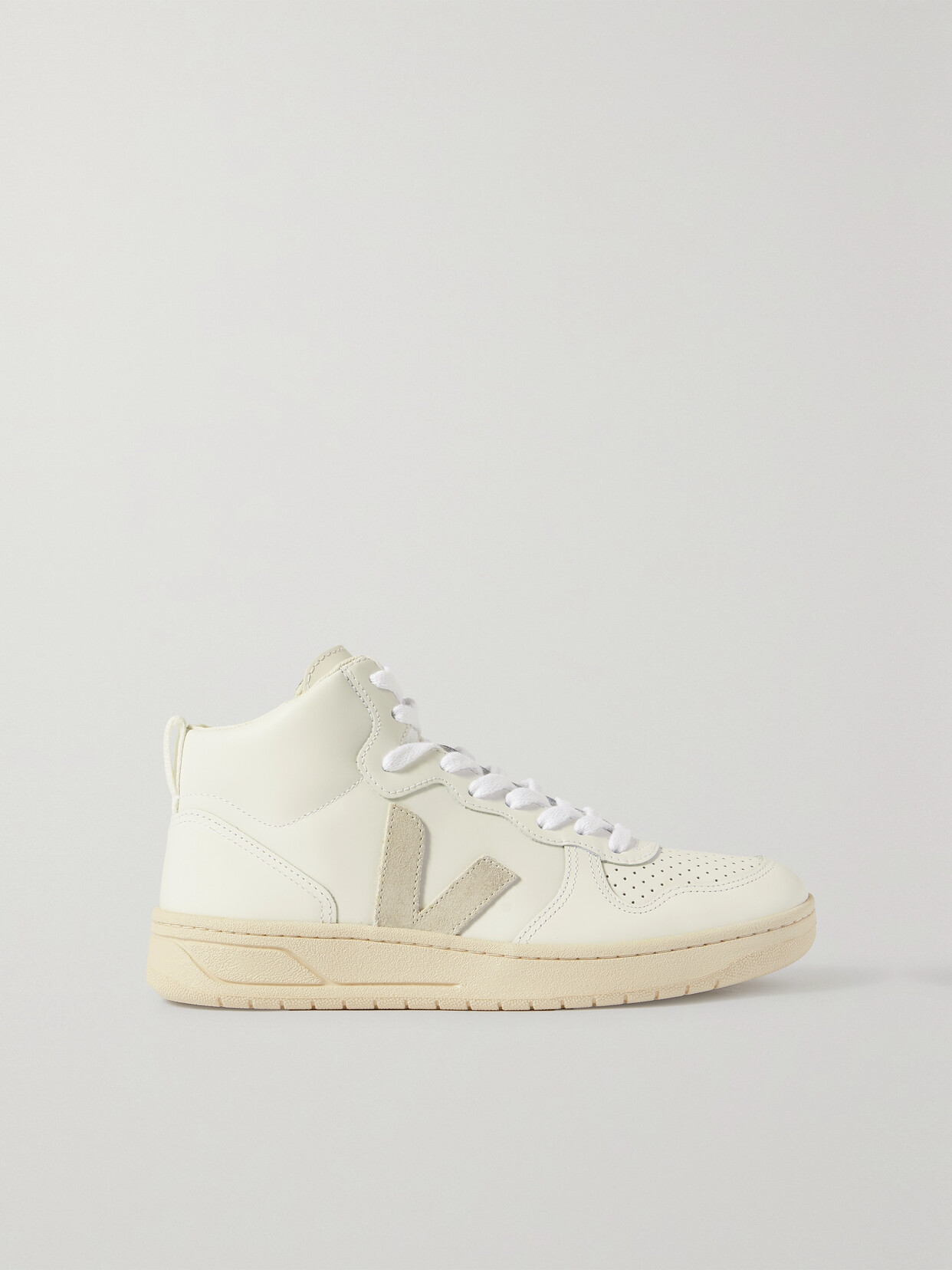 Veja V-15 Suede-trimmed Perforated Leather High-top Sneakers In White ...