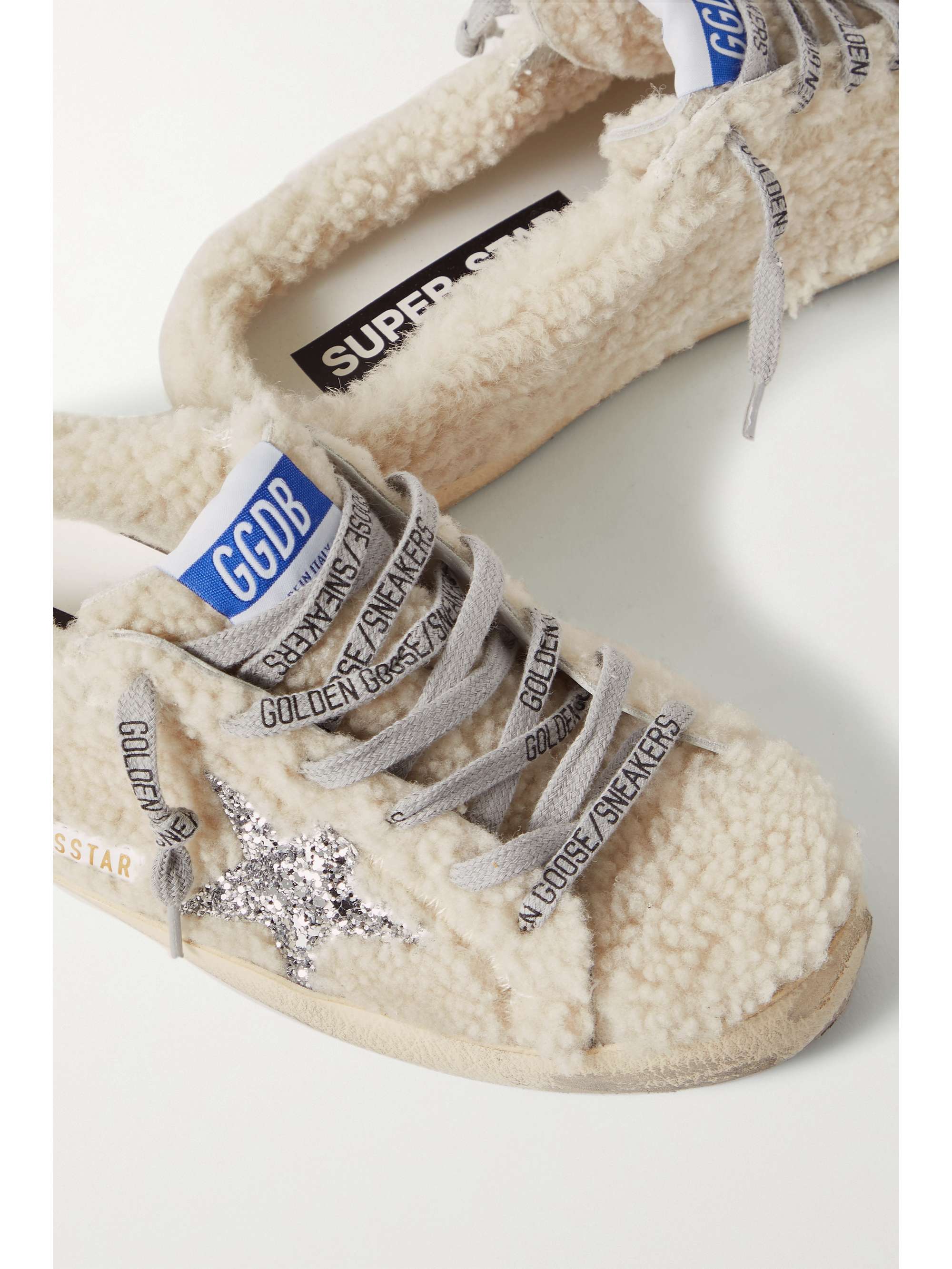 GOLDEN GOOSE Superstar Sabot distressed glittered shearling slip-on ...