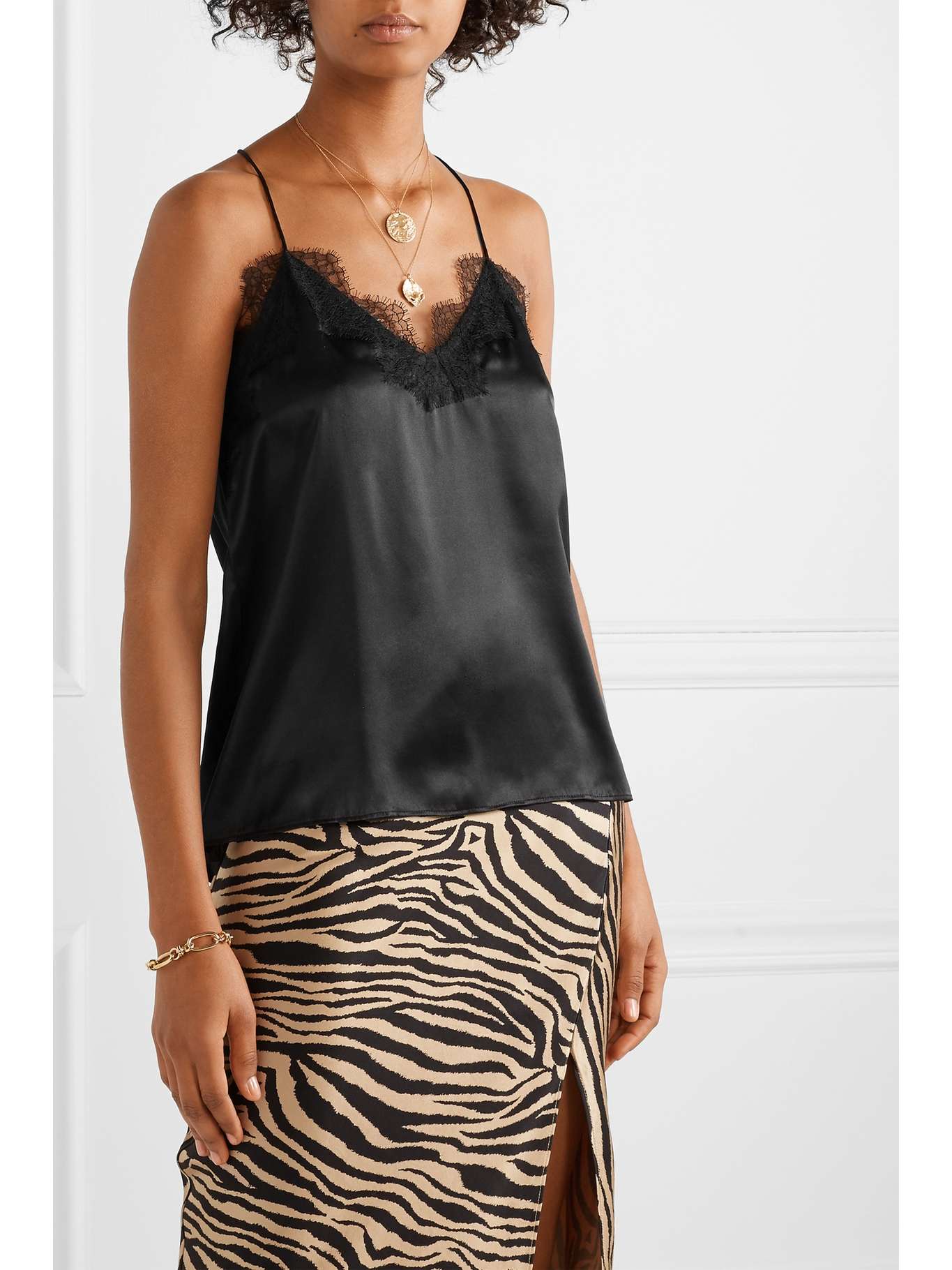 Black The Racer lace-trimmed silk-charmeuse camisole | CAMI NYC | NET-A ...