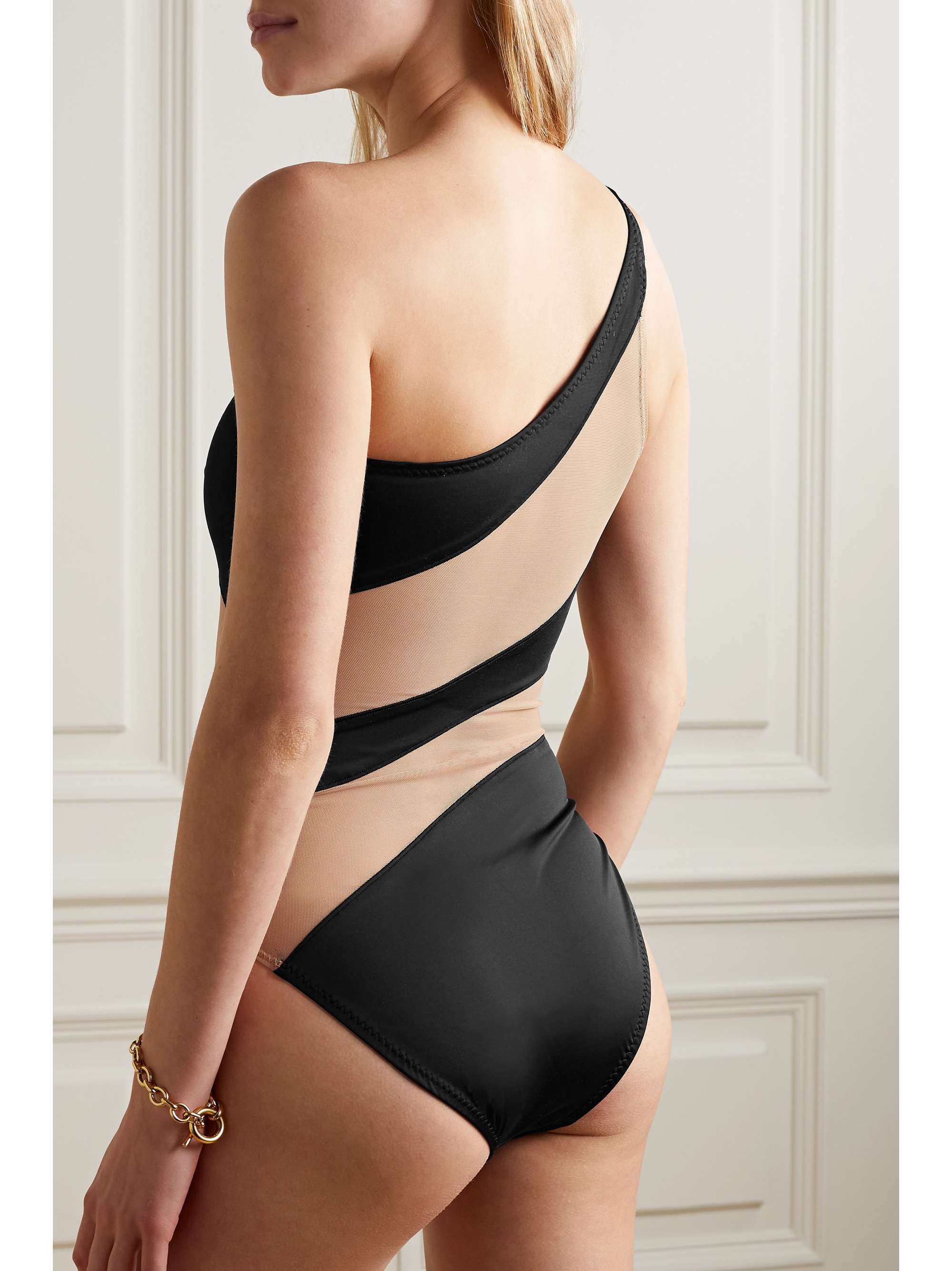 Norma Kamali Mio One Shoulder Mesh Paneled Swimsuit Net A Porter