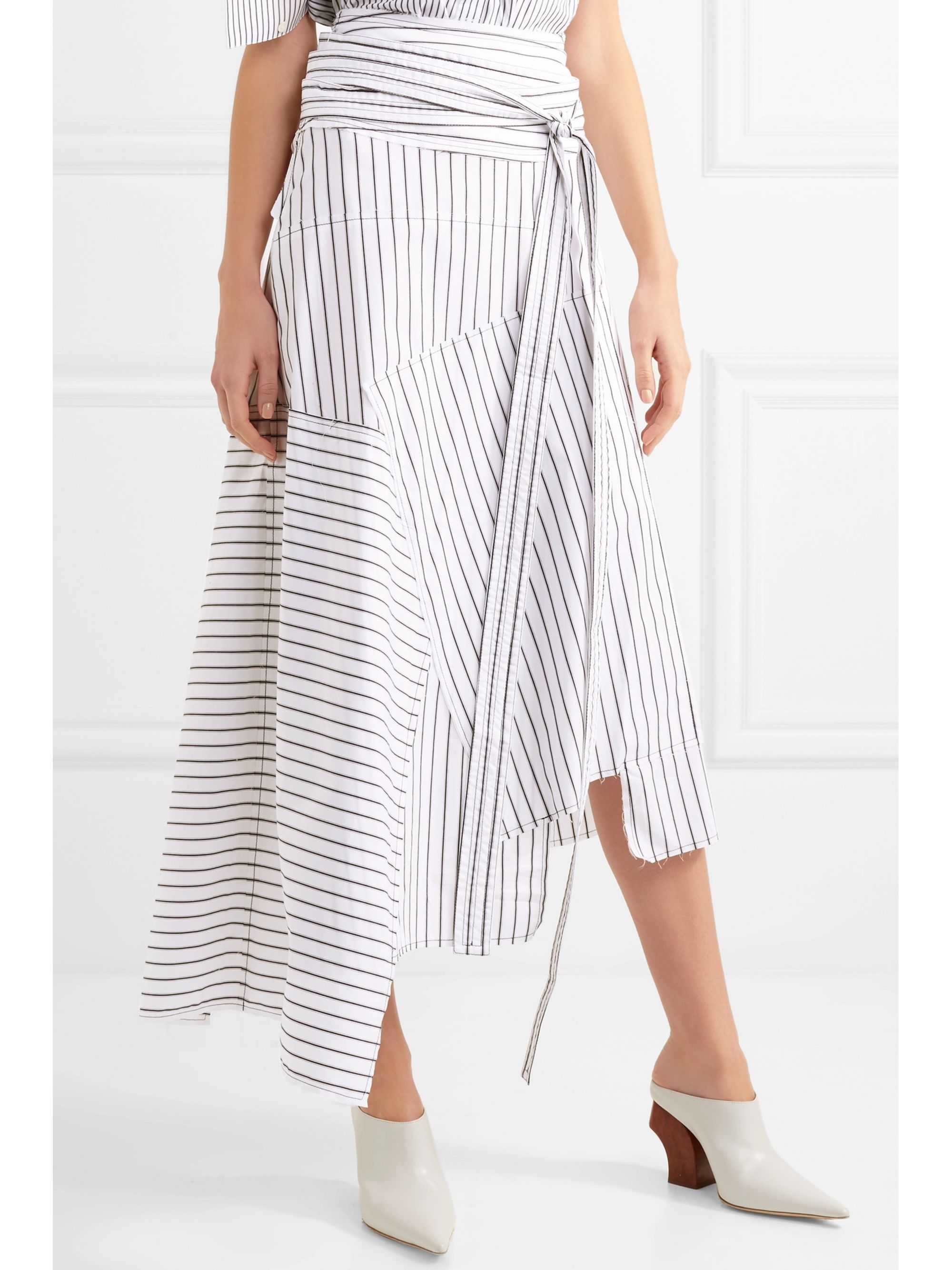 Off-white Asymmetric striped cotton midi skirt | JW ANDERSON | NET-A-PORTER
