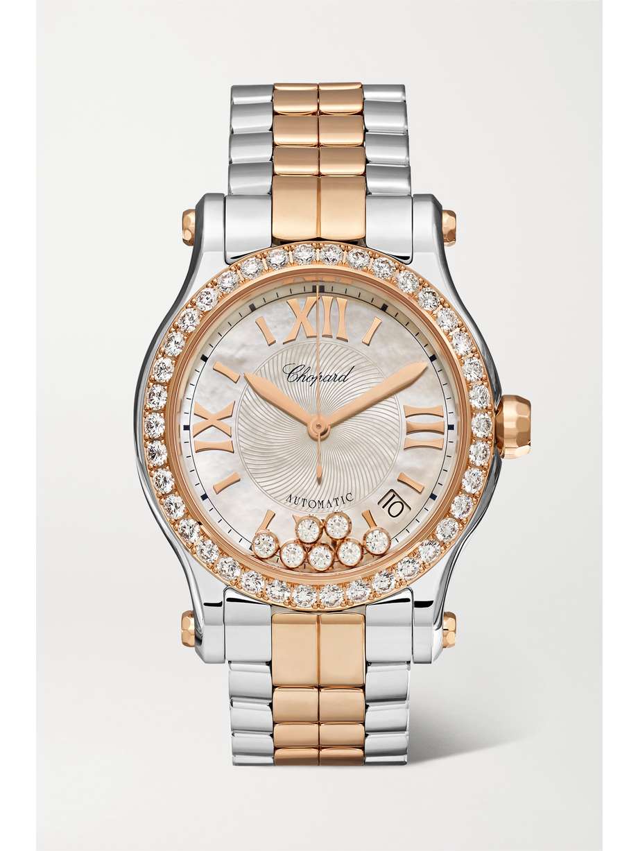 CHOPARD Happy Sport Automatic 36mm 18-karat rose gold, stainless steel ...